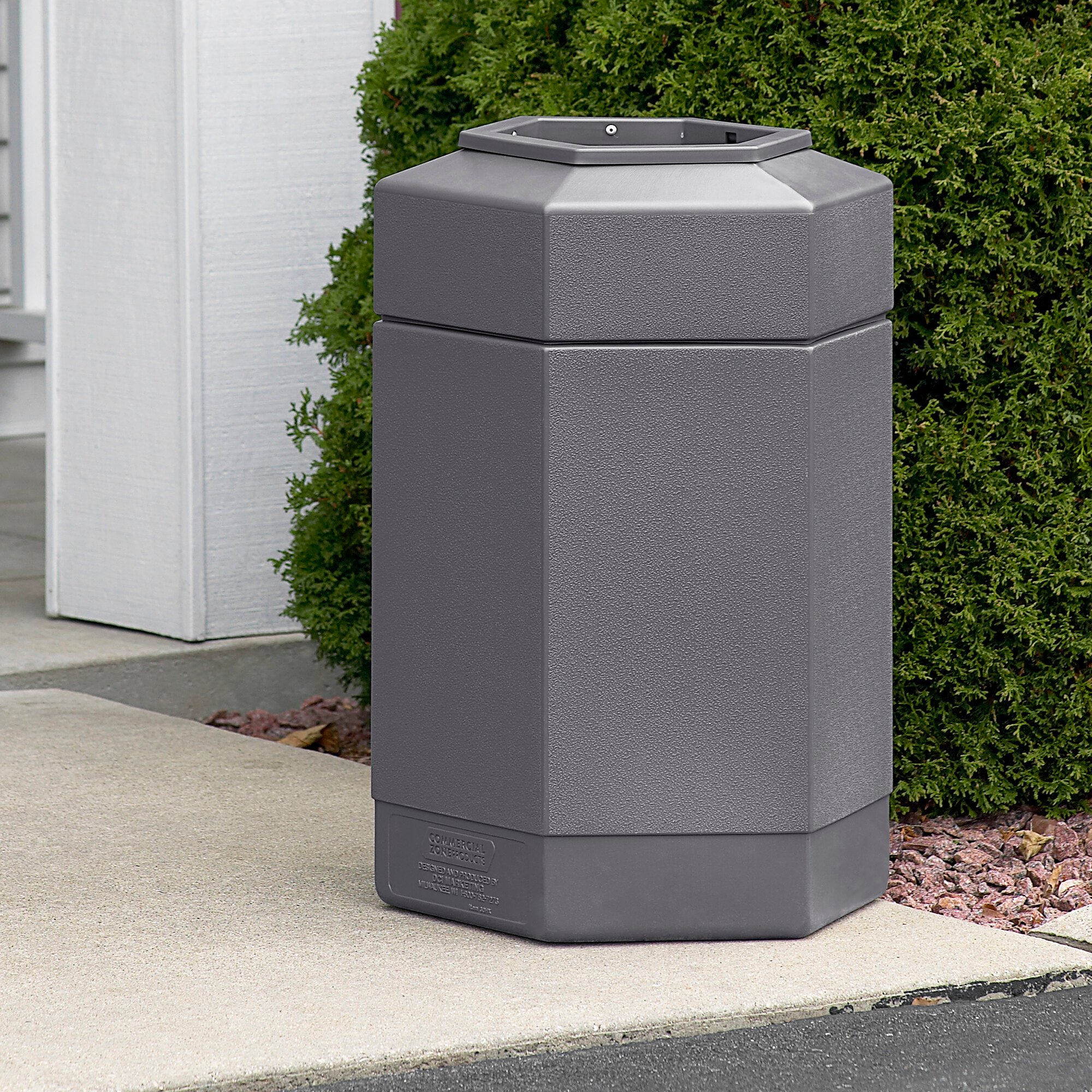 Commercial Zone 737103 PolyTec 30 Gallon Gray Hexagonal Waste Container ...