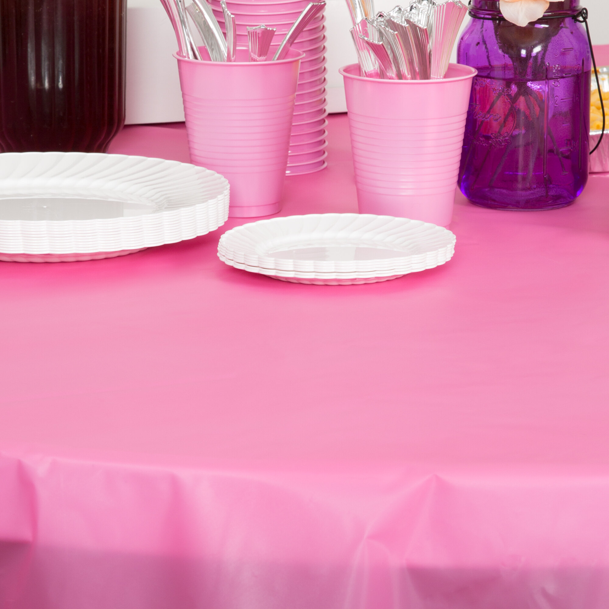 Creative Converting 703042 82" Candy Pink OctyRound Plastic Table Cover ...