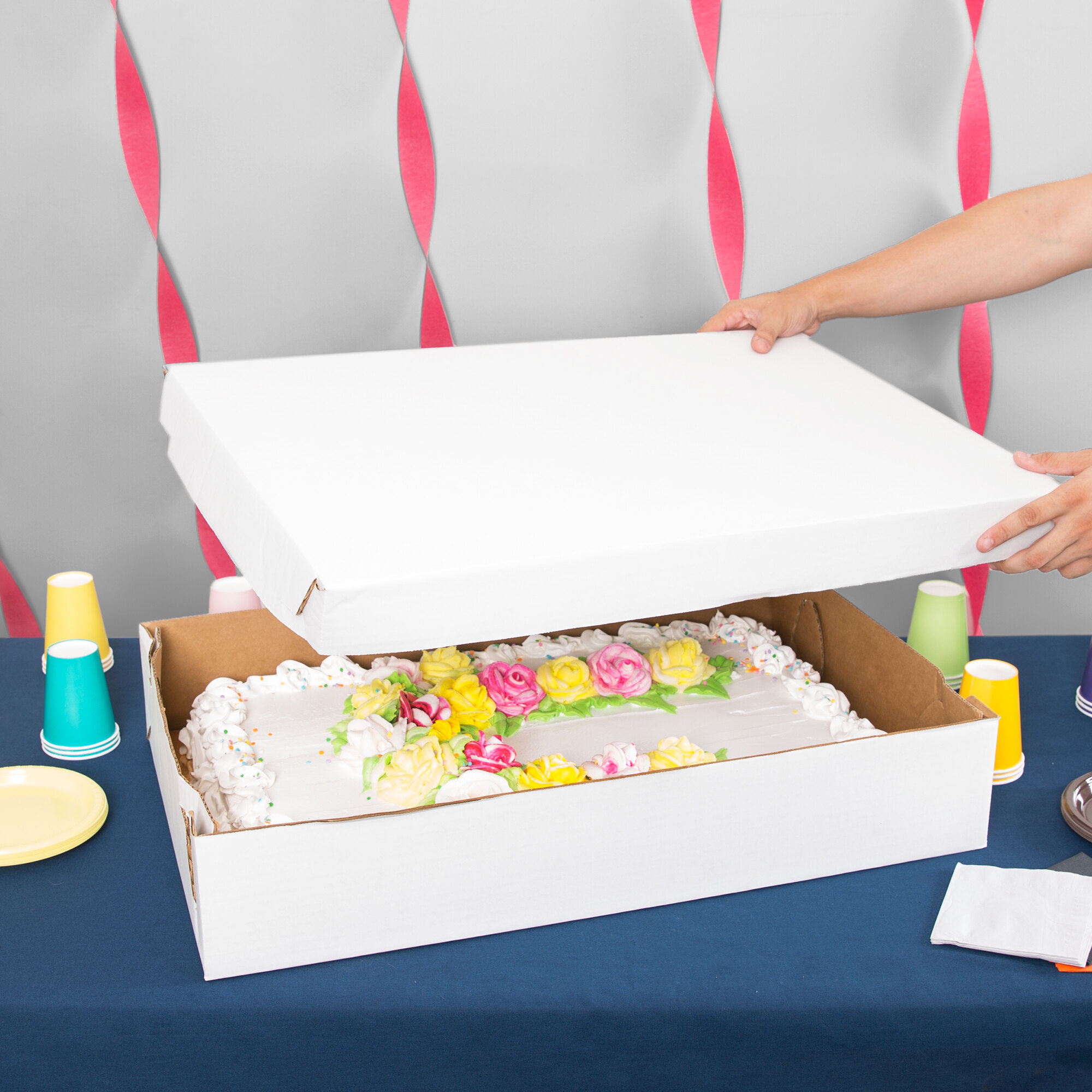 28 X 18 X 5 White Corrugated Full Sheet Cake Bakery Box With Lid 