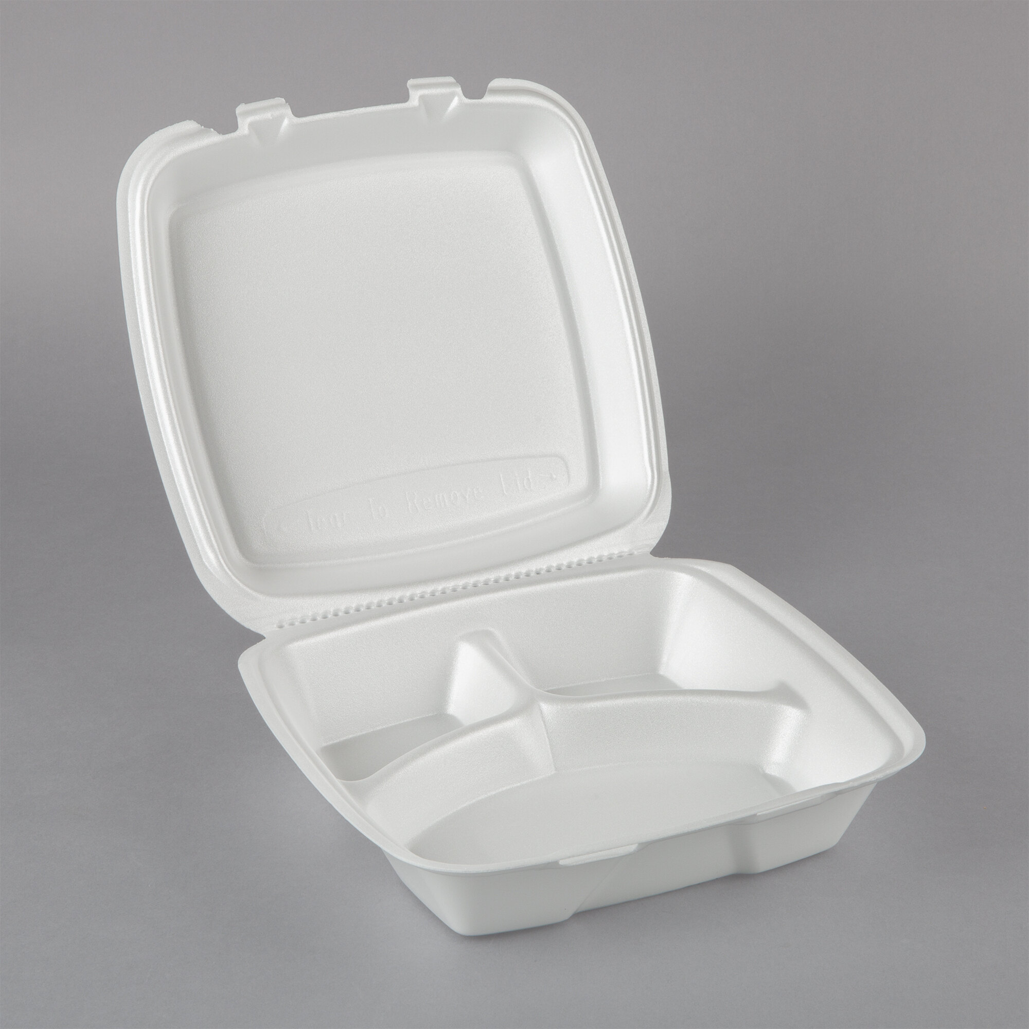Dart 90HTPF3R 9" x 9" x 3" White Foam Three-Compartment Square Take Out Container with ...