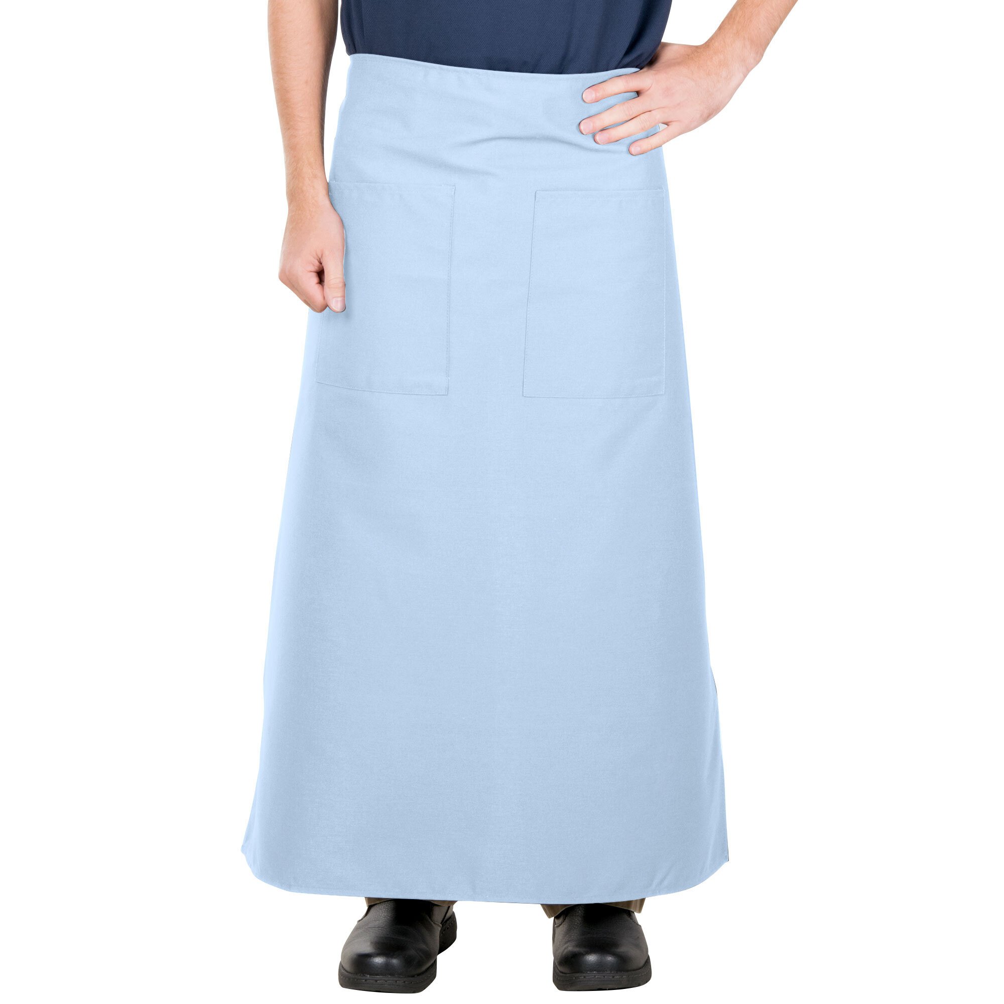 Intedge Light Blue Poly-Cotton Bistro Apron with 2 Pockets - 38"L x 33.5"W