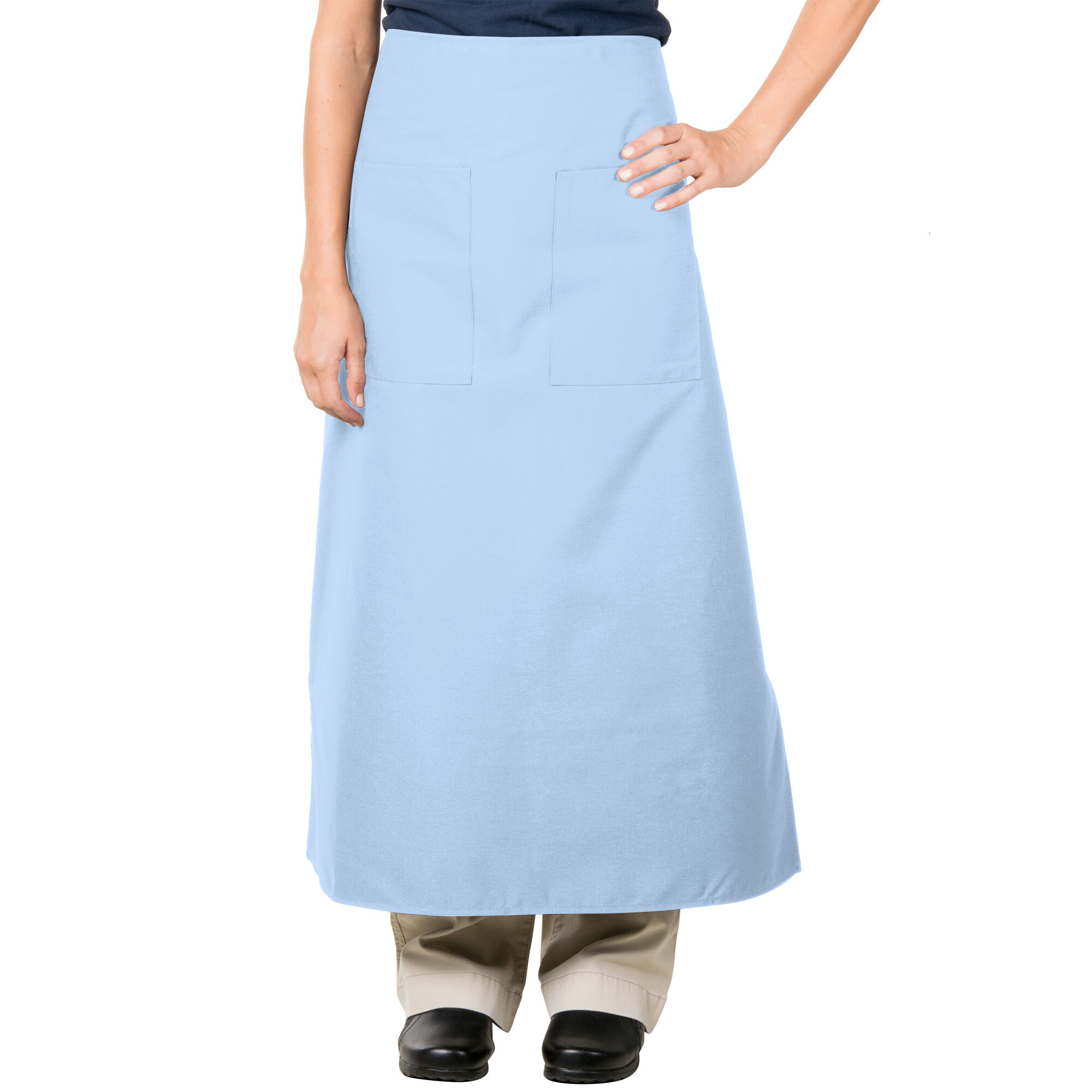 Intedge Light Blue Poly-Cotton Bistro Apron with 2 Pockets - 38"L x 33.5"W
