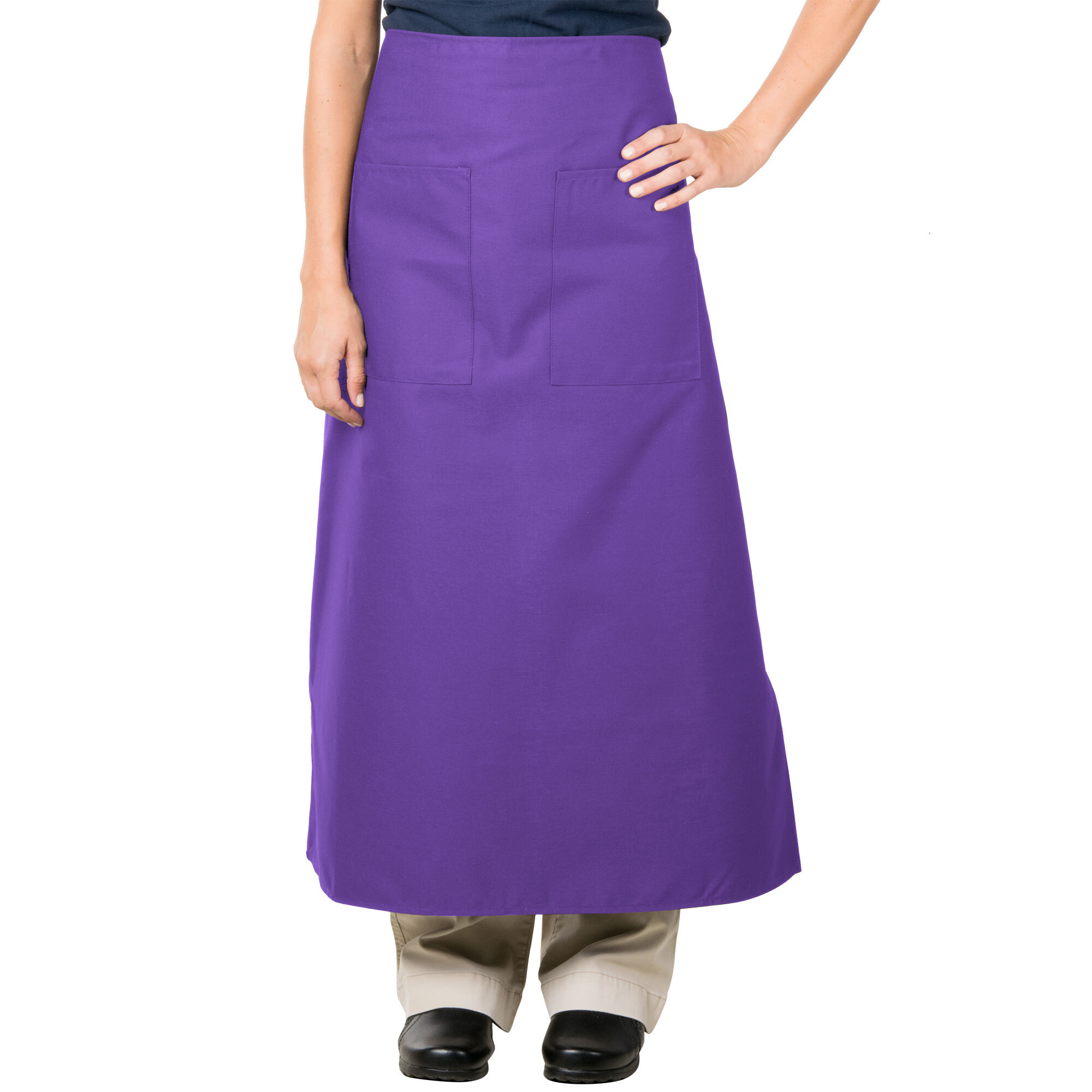 Intedge Purple Poly-Cotton Bistro Apron with 2 Pockets - 38"L x 33.5"W