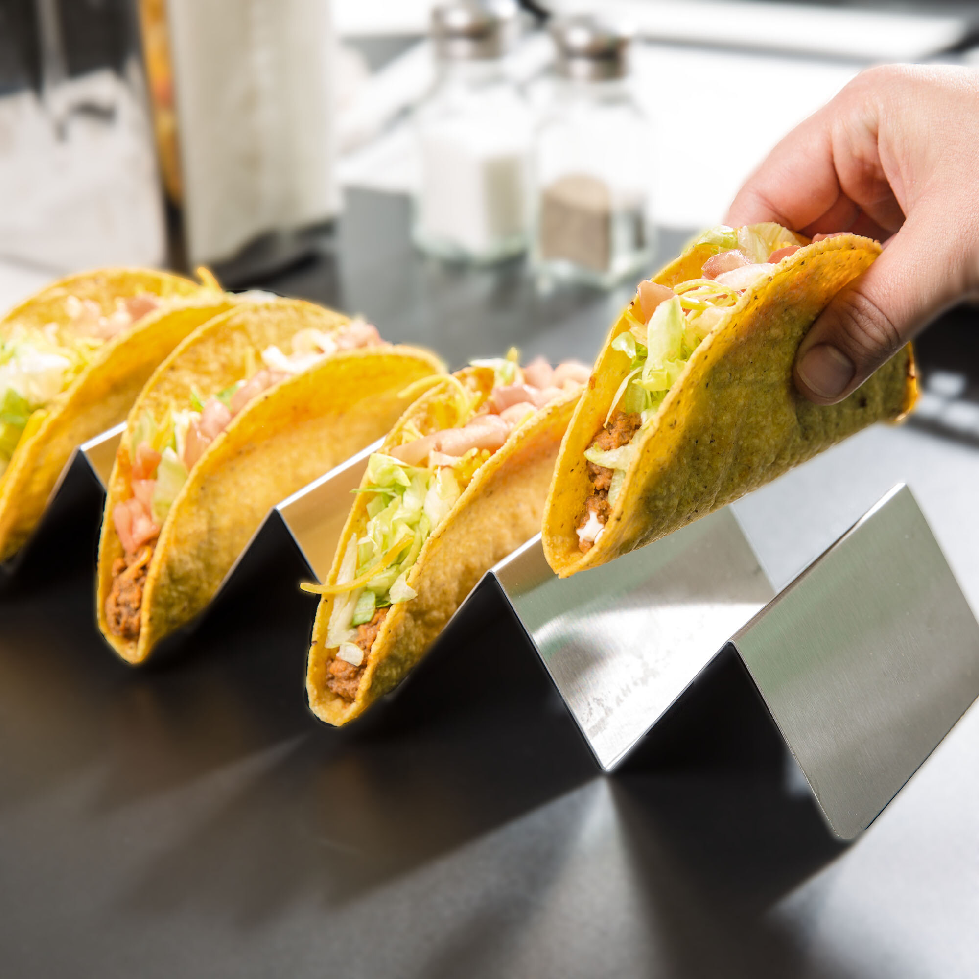 Choice Stainless Steel Taco Holder with 4 or 5 Compartments - 13 1/4" x ...