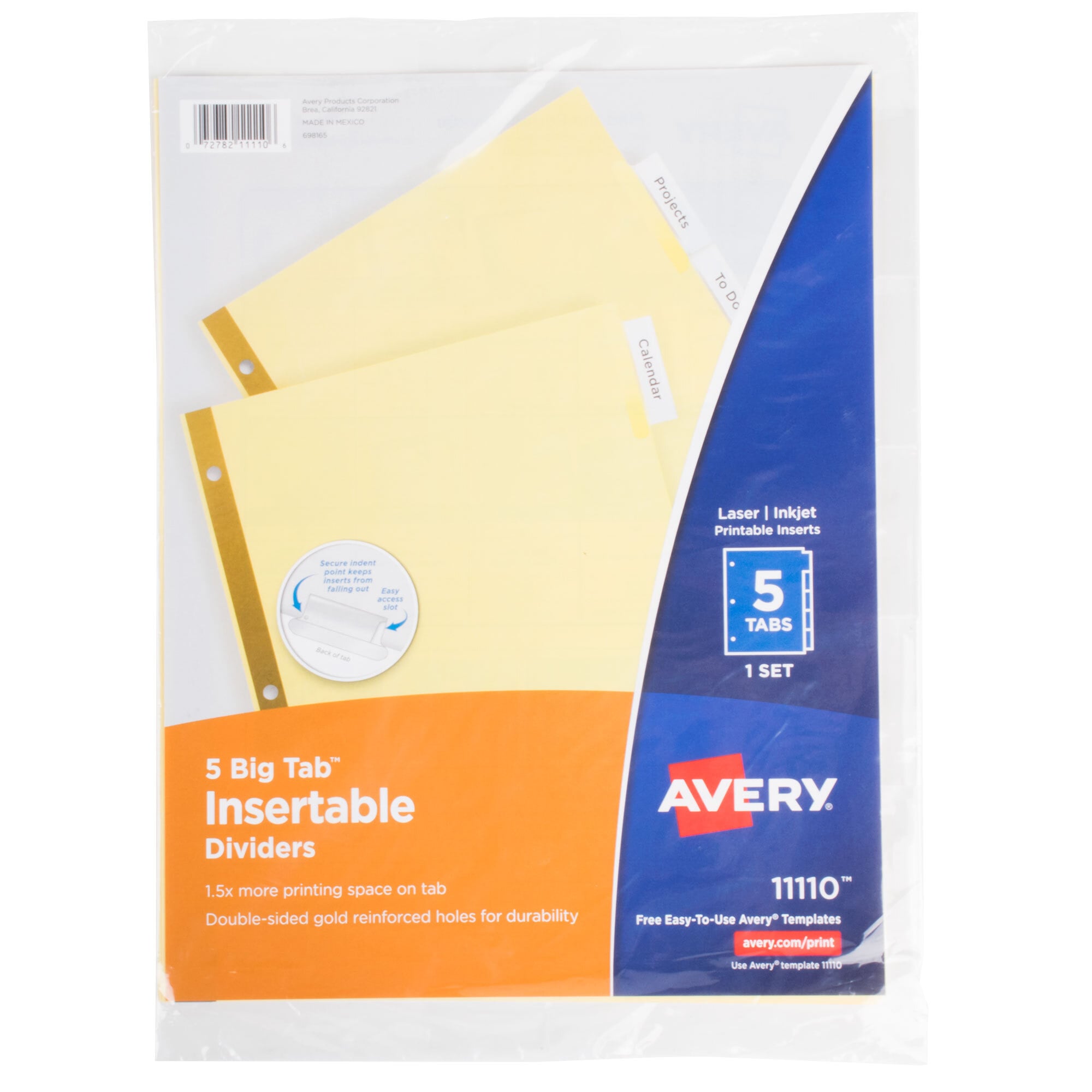 Avery 11110 Big Tab Buff Paper 5-Tab Clear Insertable Dividers