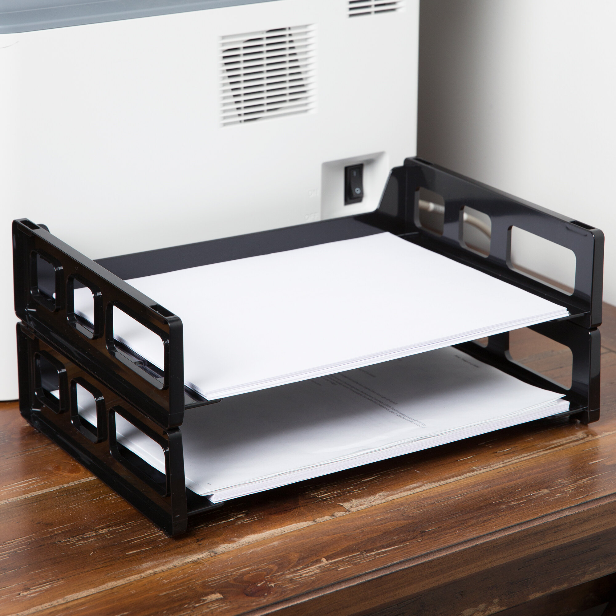 Universal UNV08100 13" x 9" x 2 3/4" Black Side Load Stackable Plastic ...