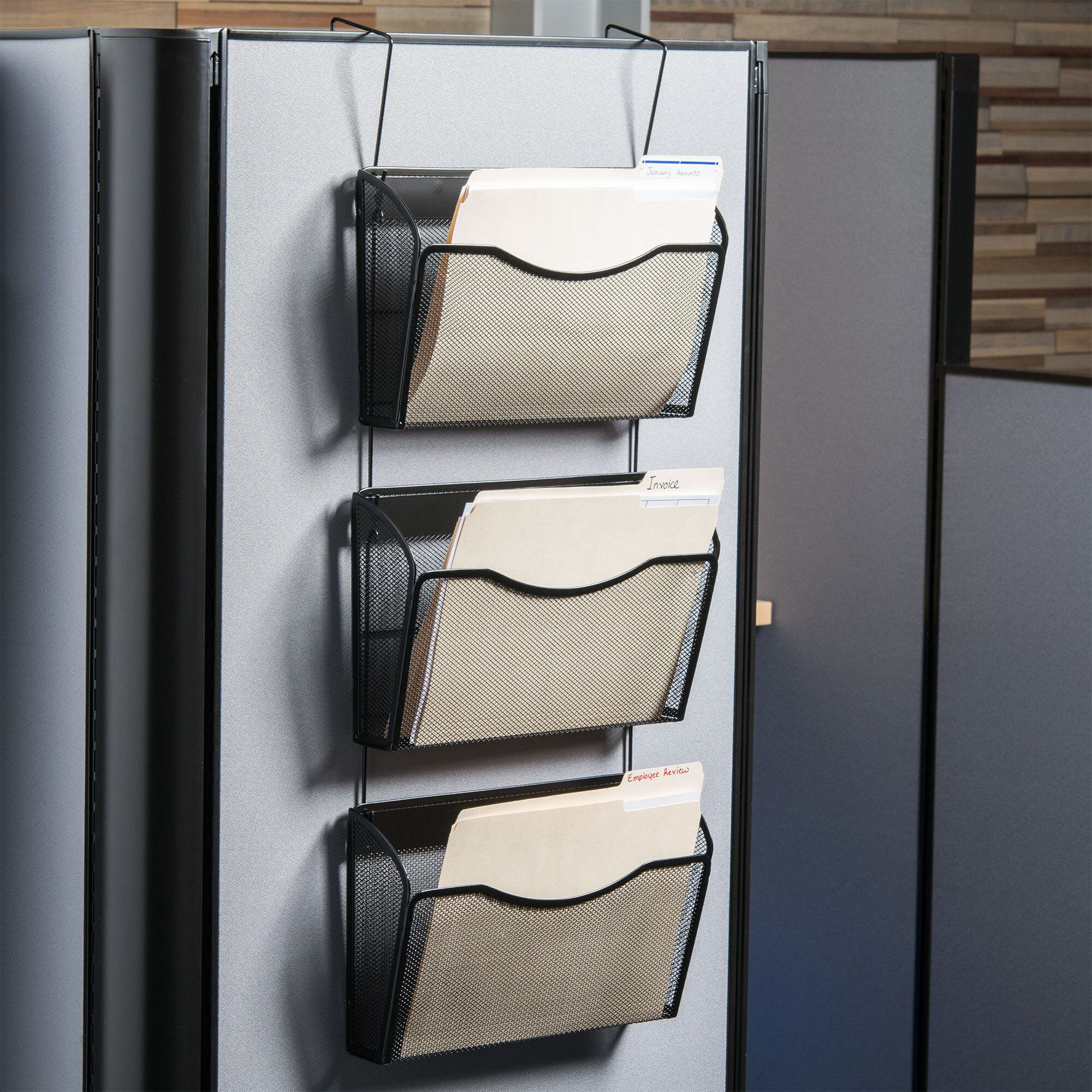 Universal UNV20011 Black Three Pocket Mesh Partition Wall File with ...