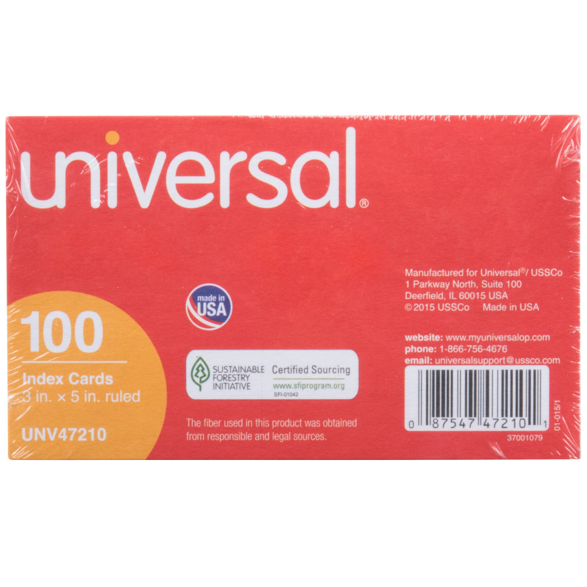 Universal UNV47210 3" x 5" White Ruled Index Card - 100/Pack