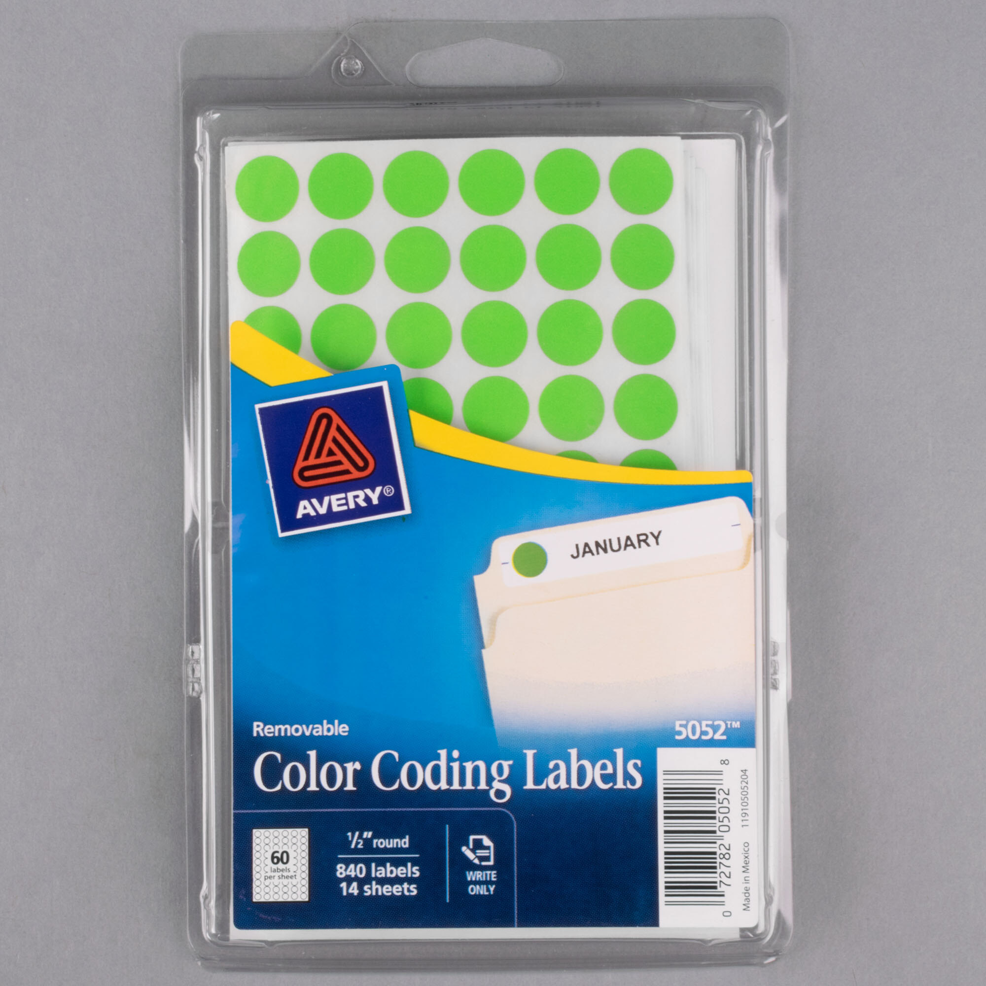 Avery 5052 1/2" Neon Green Round Removable Color Coding Labels - 840/Pack