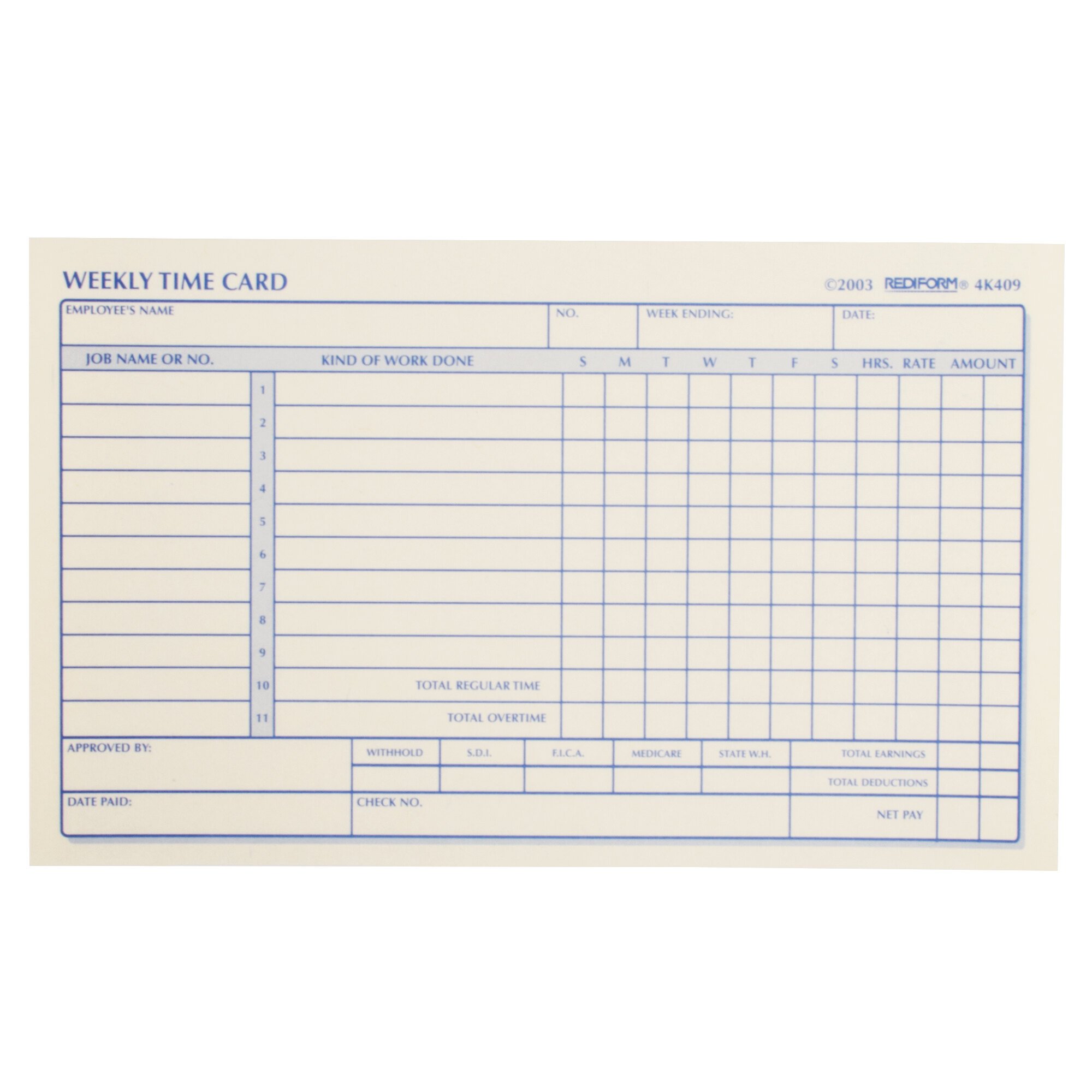 Rediform Office 4K409 Weekly Employee Time Card Book - 100 Sheets ...