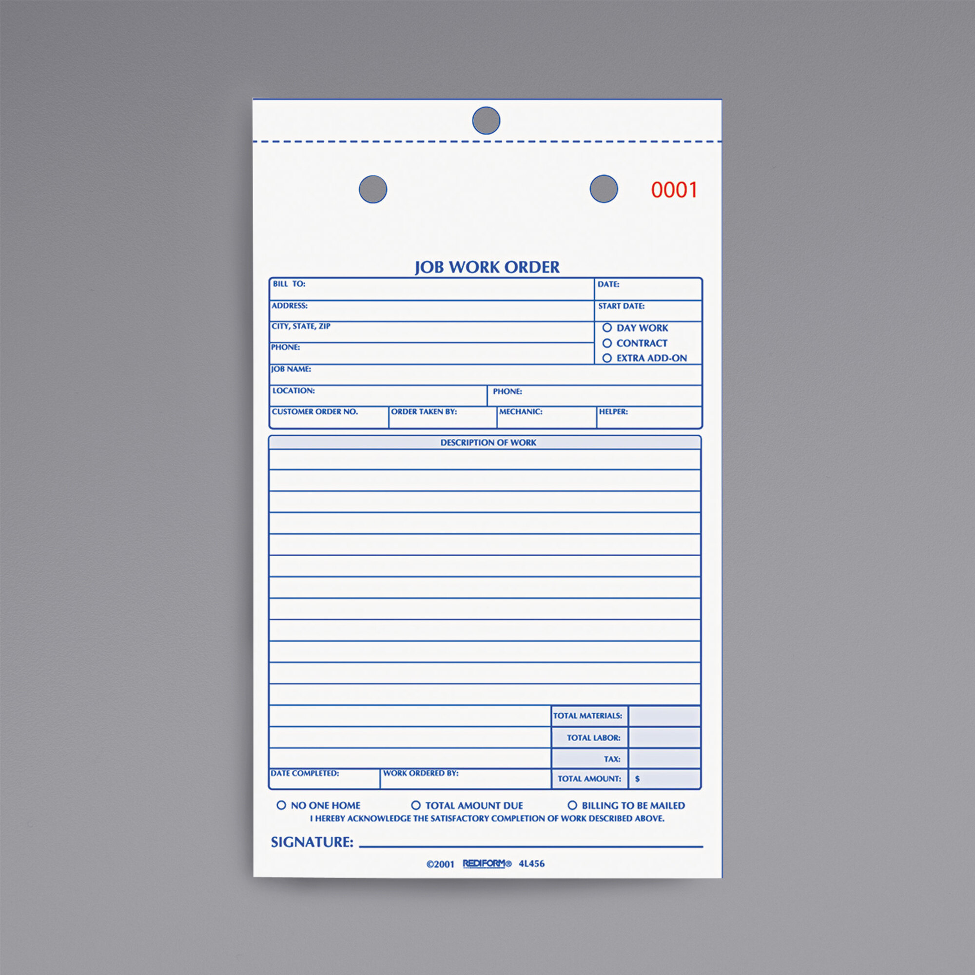 Rediform Office 4L456 5 1/2" x 8 1/2" 2-Part Carbonless Job Work Order ...