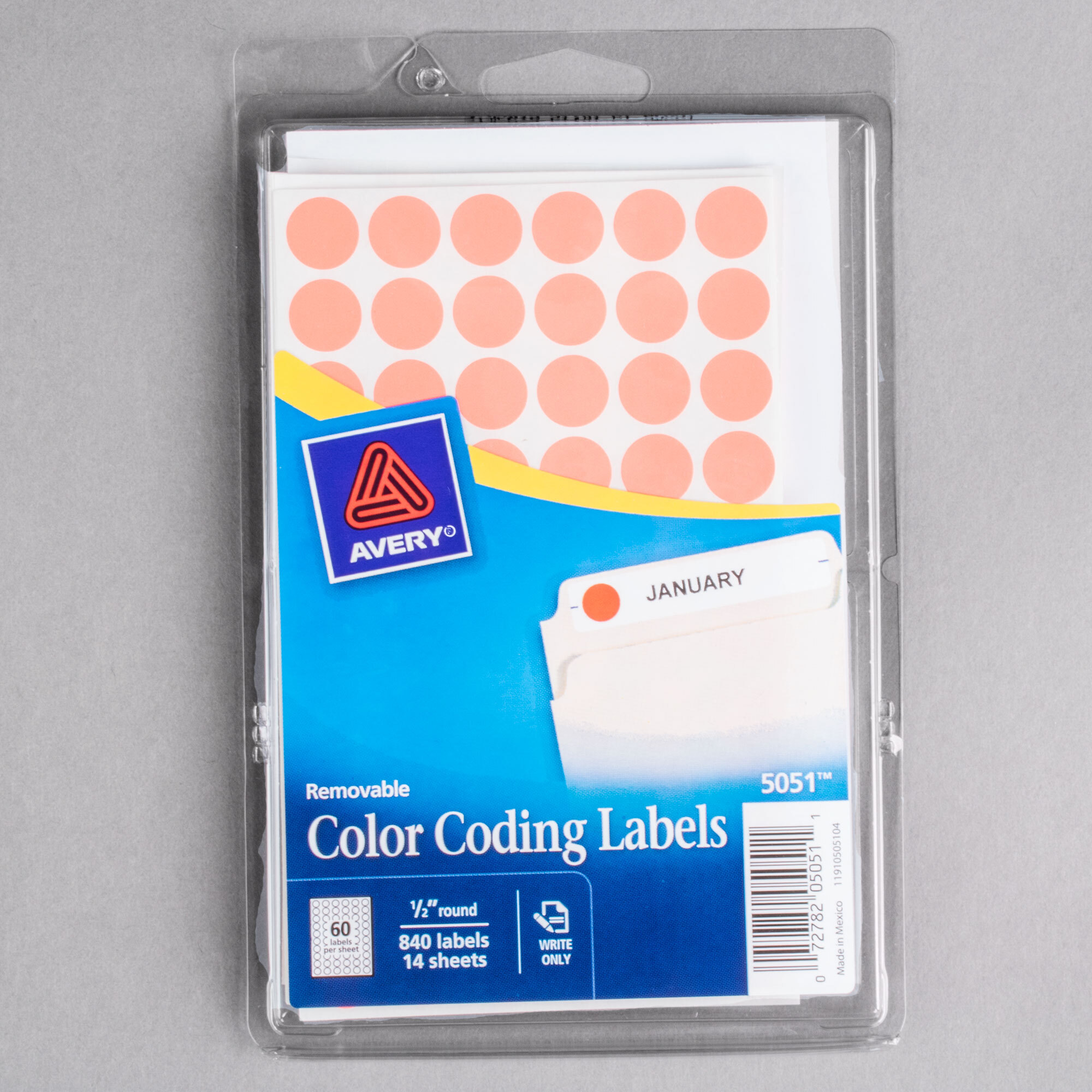 Avery 5051 1/2" Neon Red Round Removable Color Coding Labels - 840/Pack