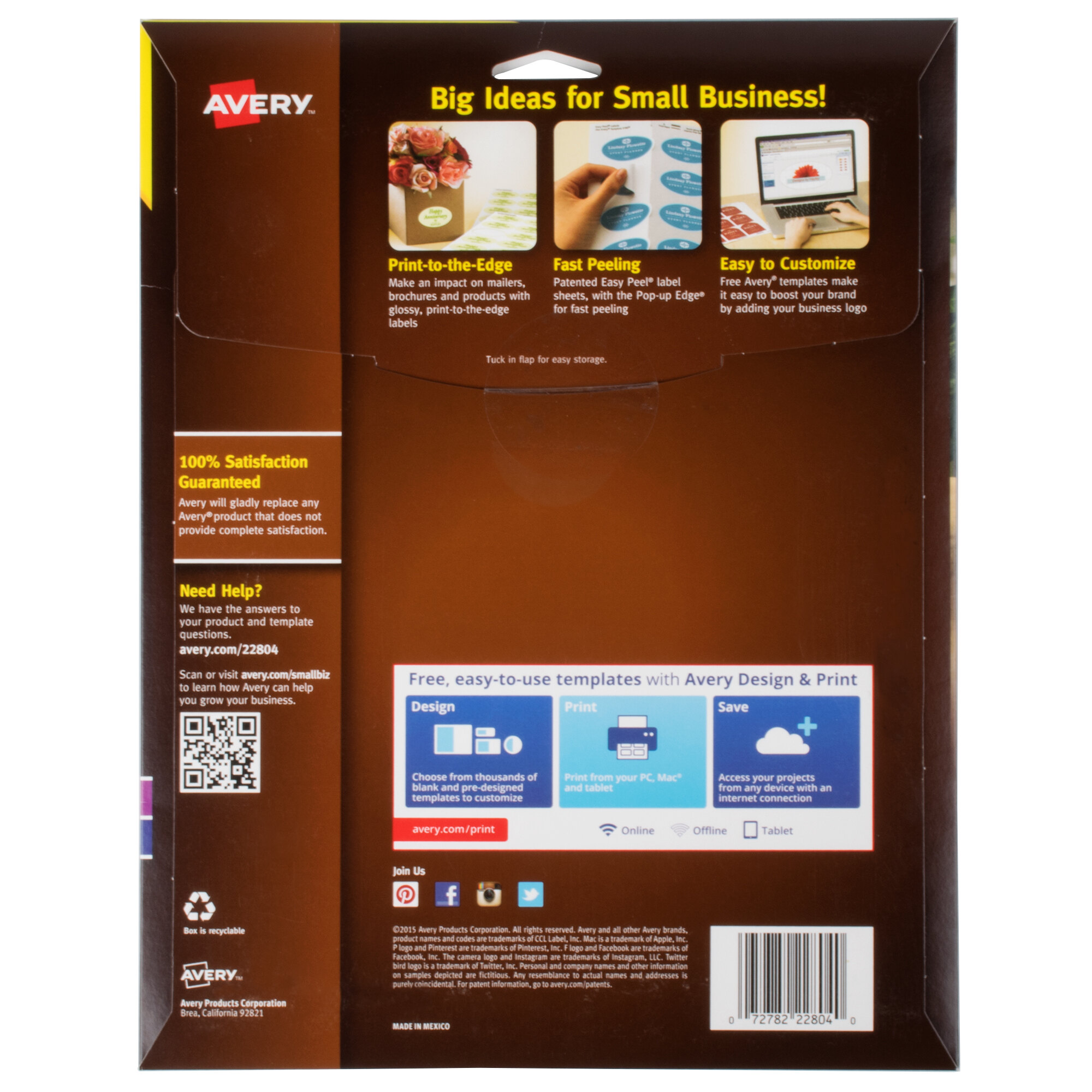 Avery 22804 Easy Peel 1 1 /2" x 2 1/2" True Print White Glossy Oval ...