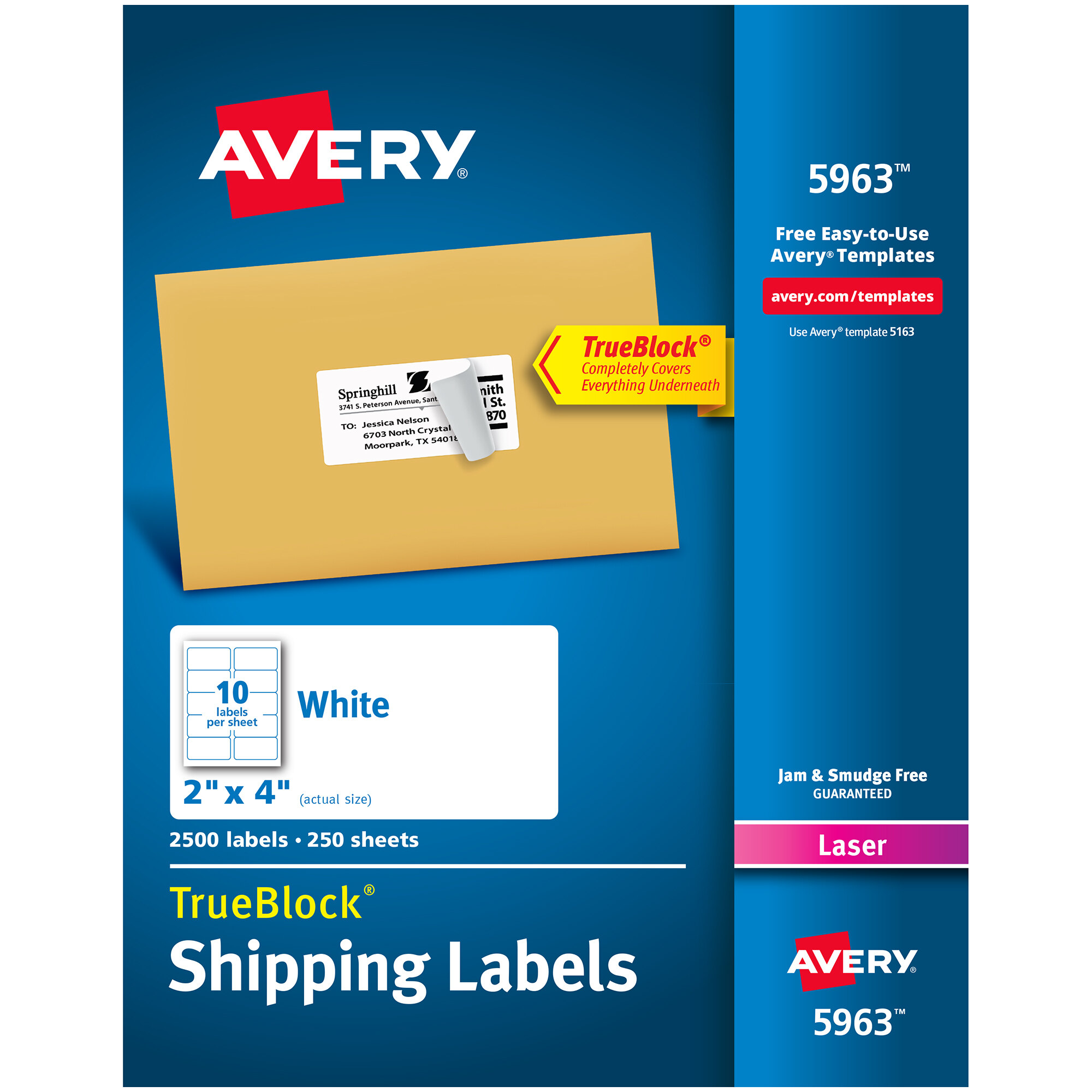 Avery 5963 TrueBlock 2" x 4" White Shipping Labels - 2500/Box