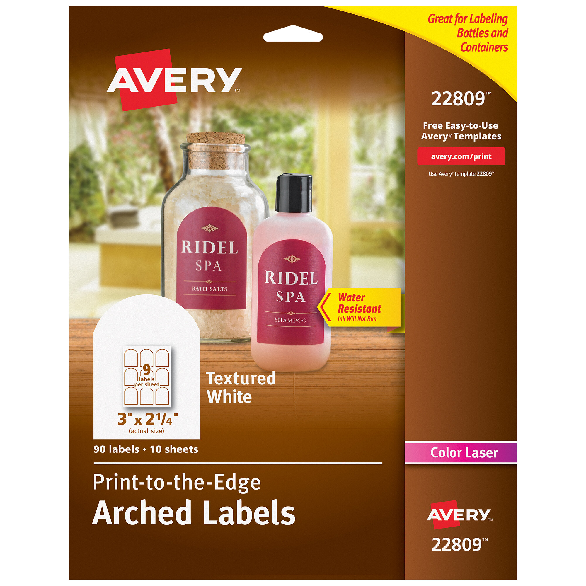 Avery 22809 2 1/4" x 3" White Textured Matte Water-Resistant Arched ...