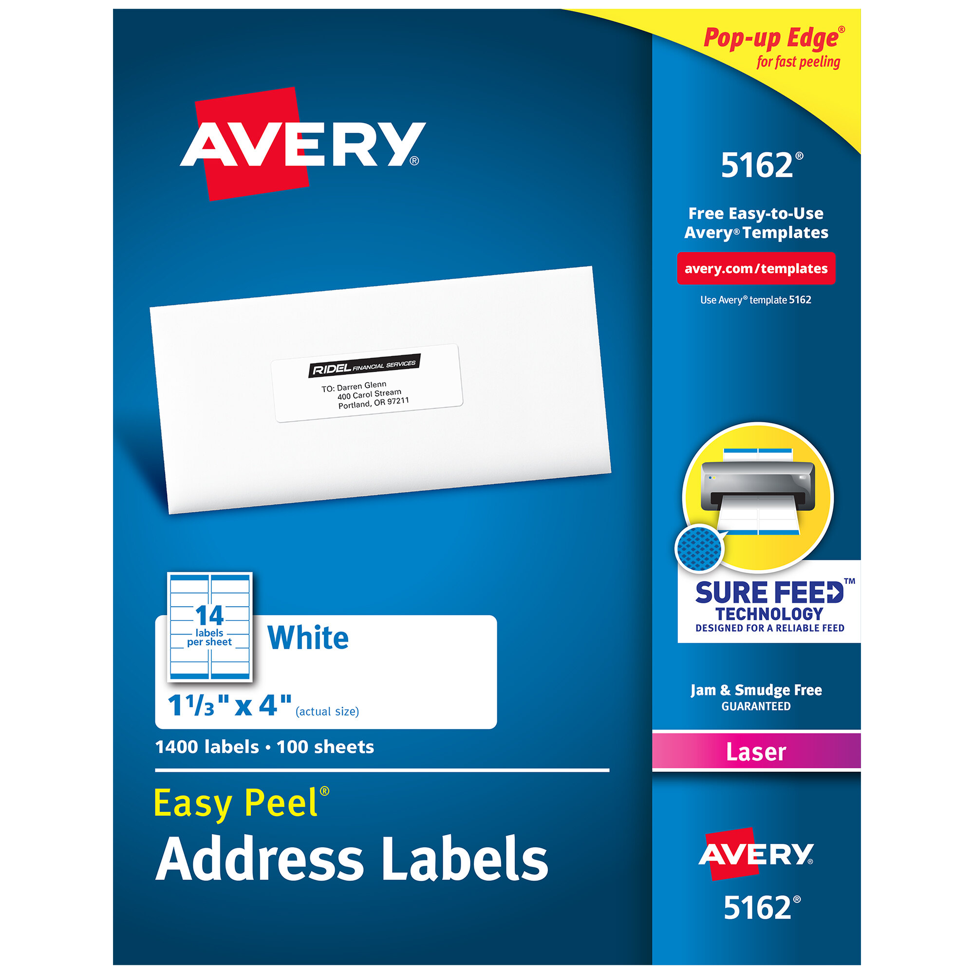 Avery 5162 1 1 3 X 4 White Easy Peel Mailing Address Labels 1400 Box
