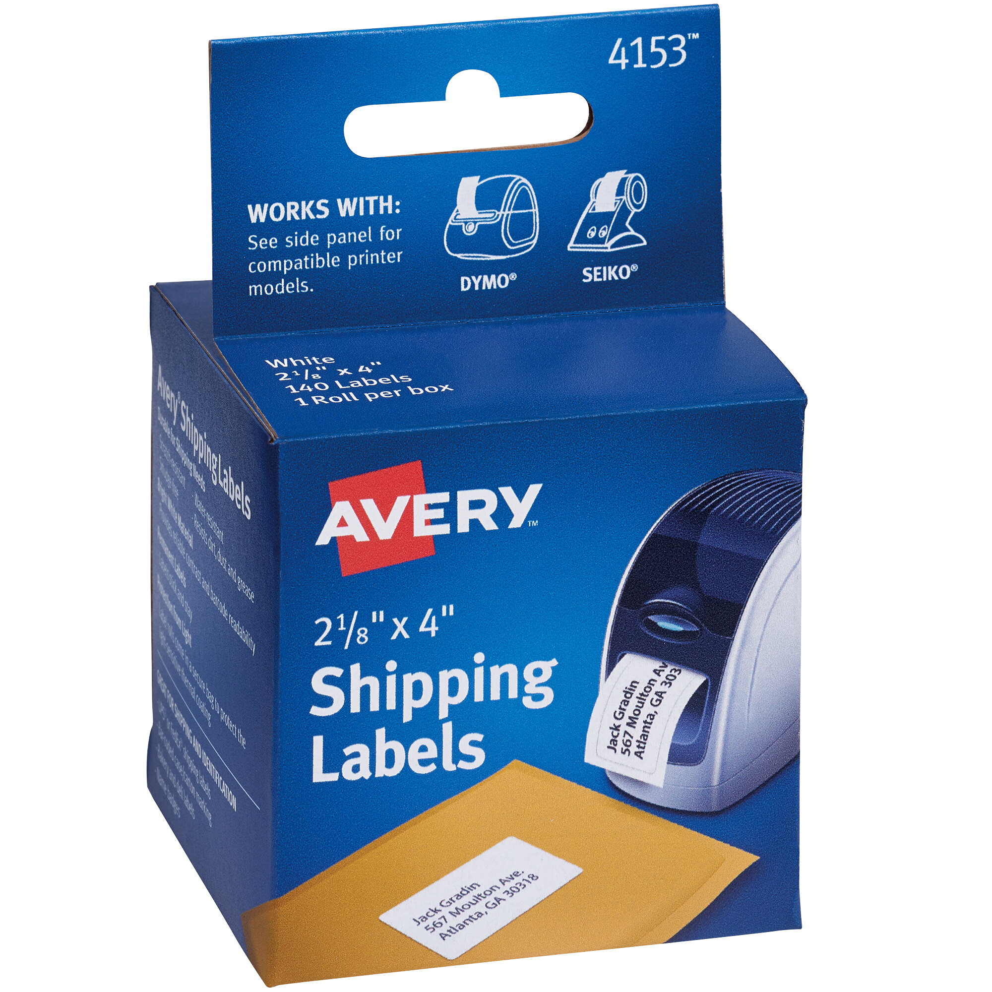 Avery 4153 2 1/8" x 4" White Thermal Shipping Labels - 140/Box