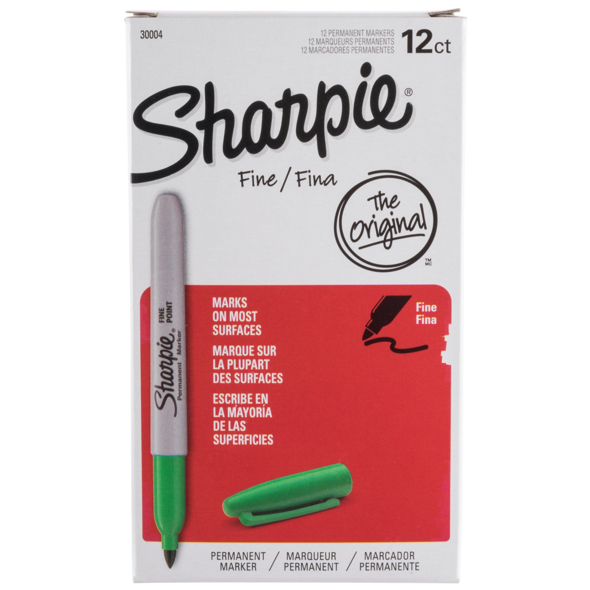 Sharpie 30004 Green Fine Point Permanent Marker - 12/Box