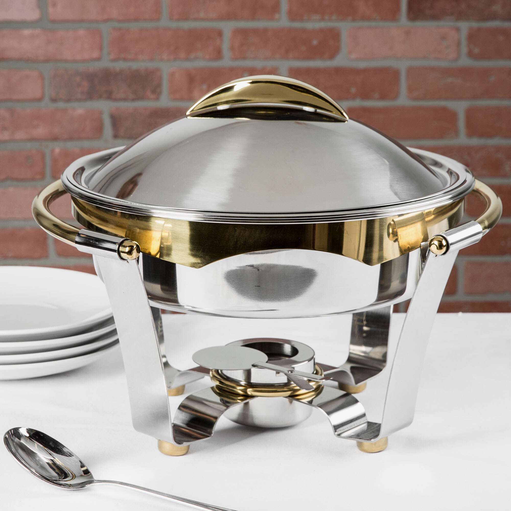 Vollrath 48324 6 Qt. Panacea Large Round Chafer with Gold Accents