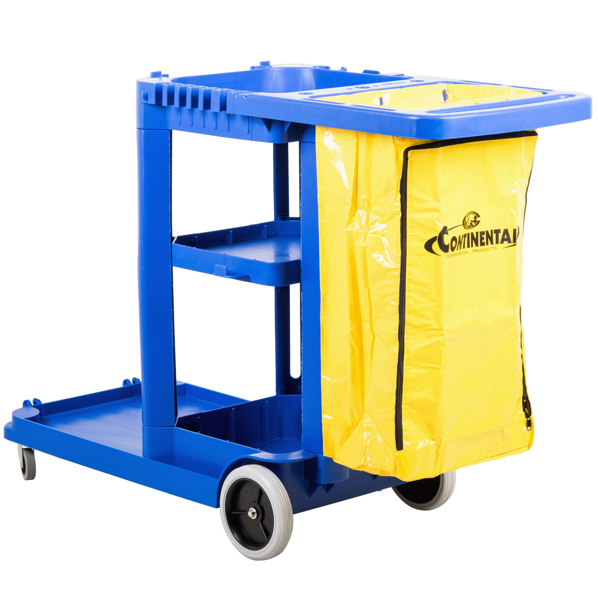 Continental 184BL Blue Janitor Cart with Vinyl Bag