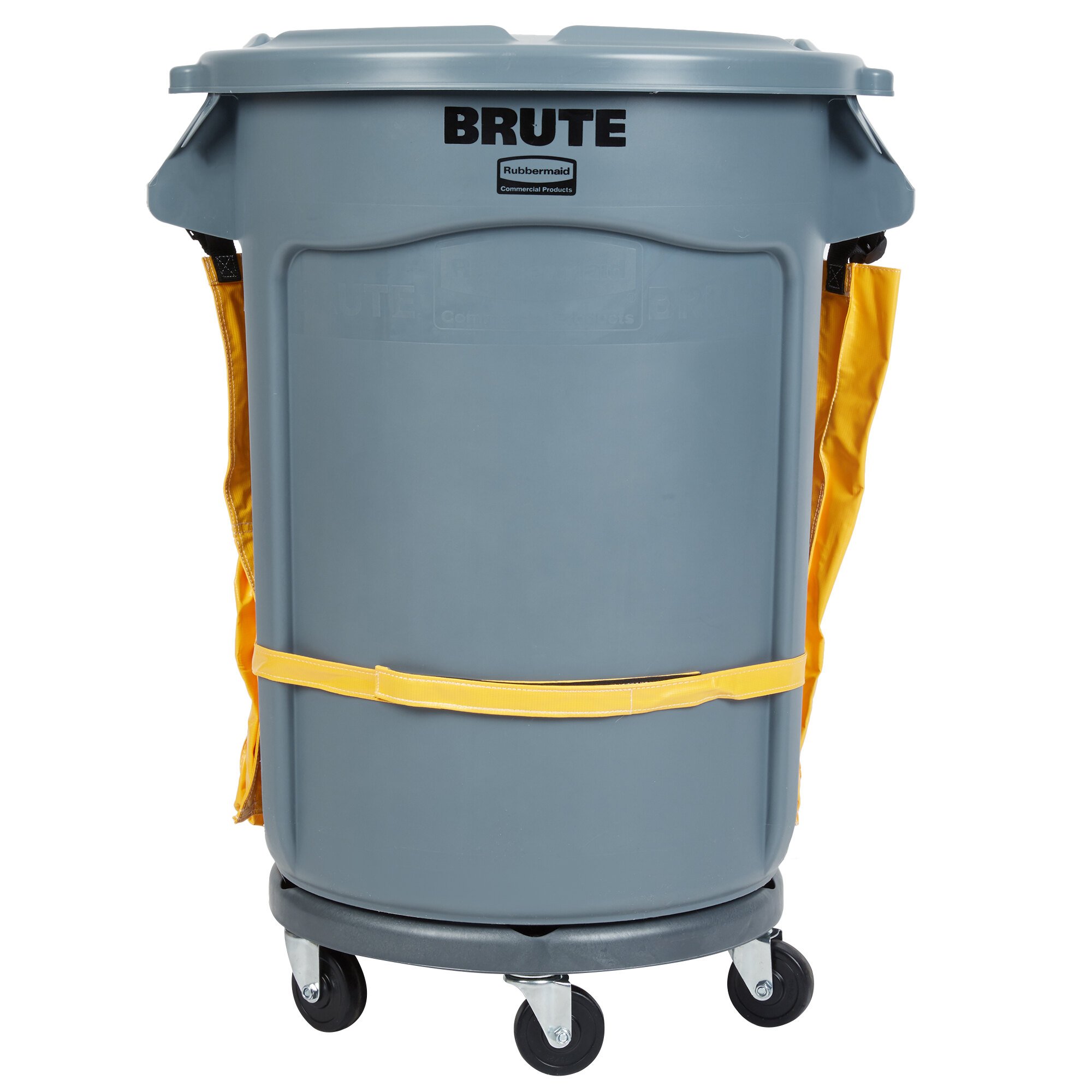 Rubbermaid BRUTE 32 Gallon Gray Round Trash Can, Lid, Caddy Bag, and ...