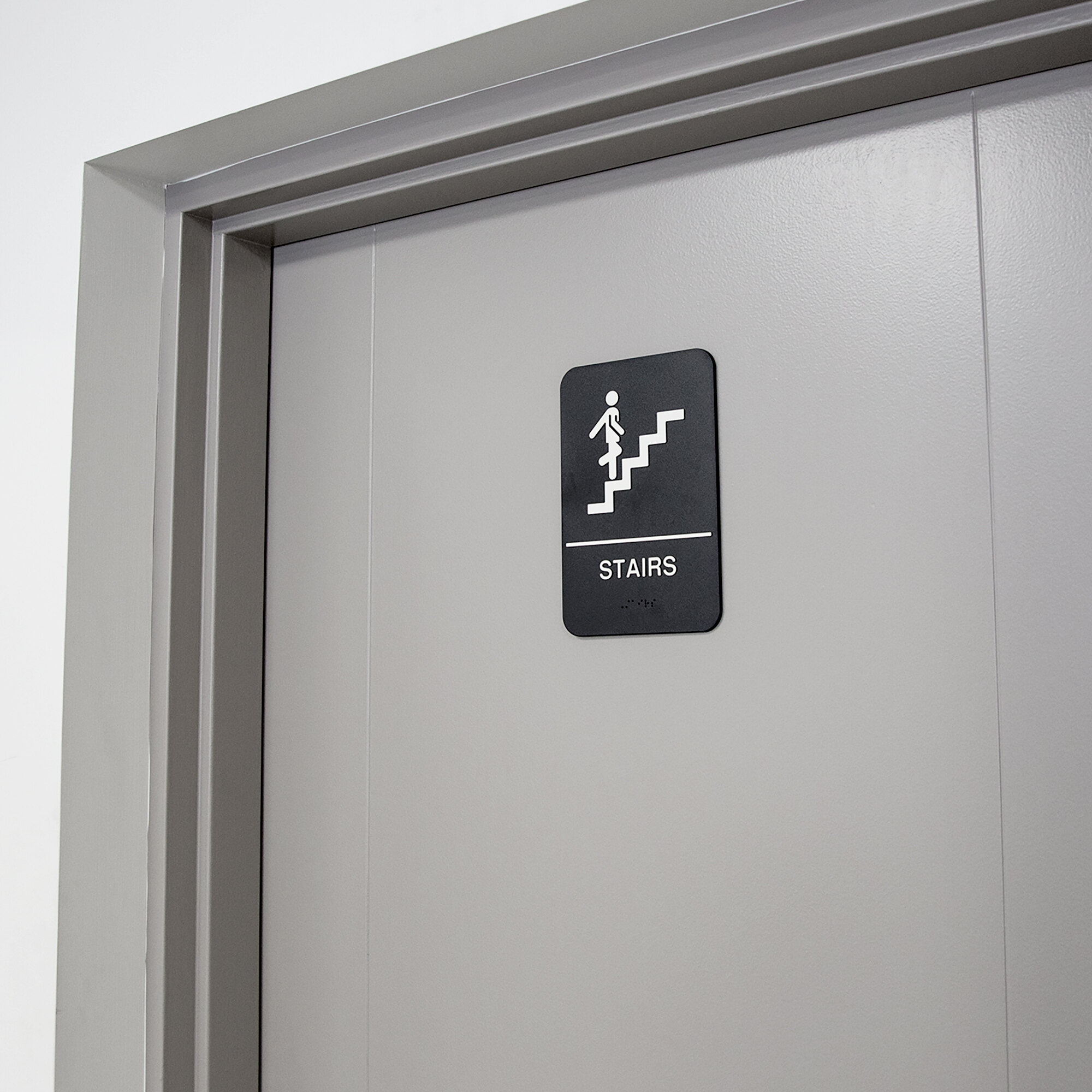 ADA Stairs Sign with Braille - Black and White, 9" x 6"