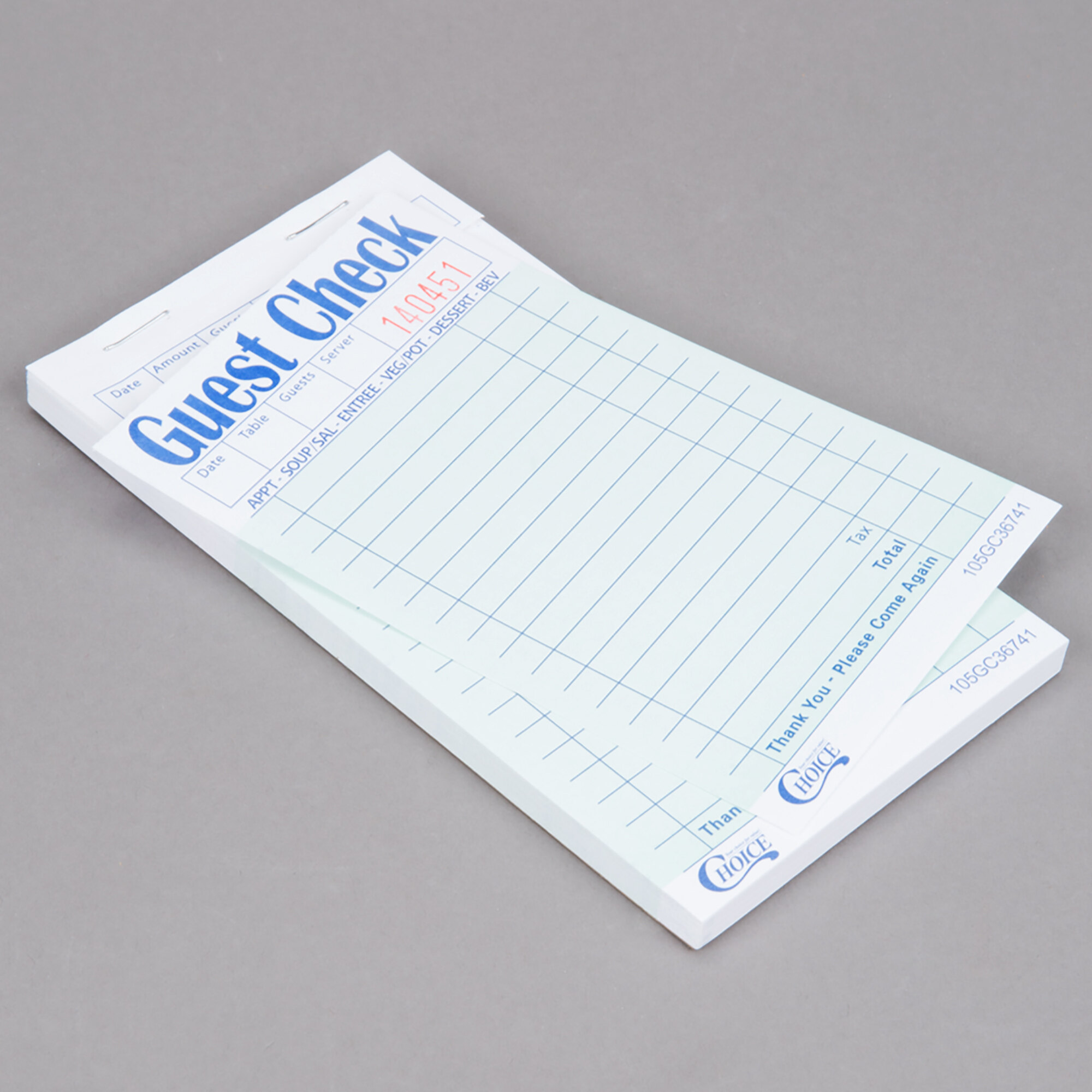 Restaurant Guest Checks, White, 1 Part - 50/Case