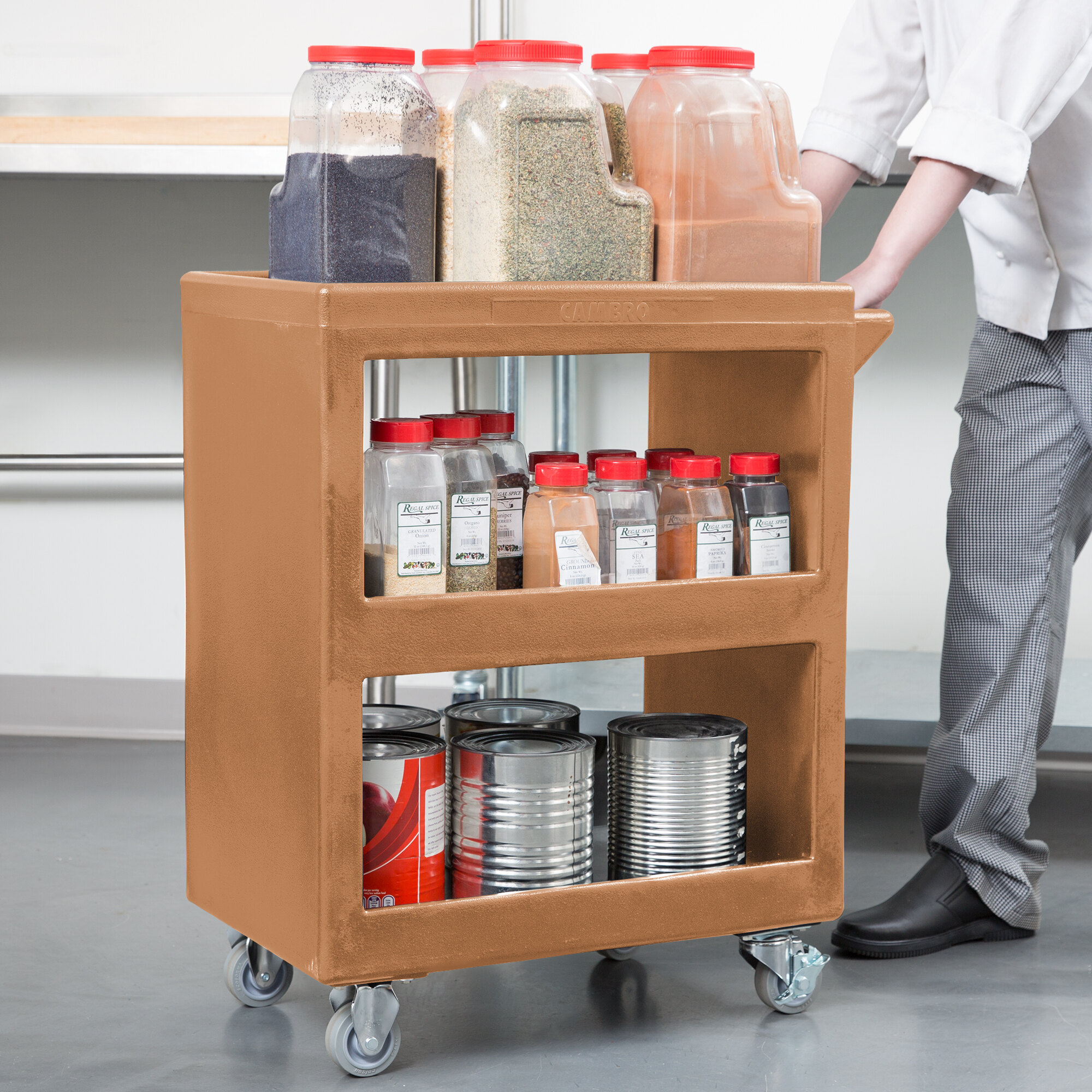 Cambro BC225157 Coffee Beige Three Shelf Service Cart - 28" x 16" x 32 1/4"