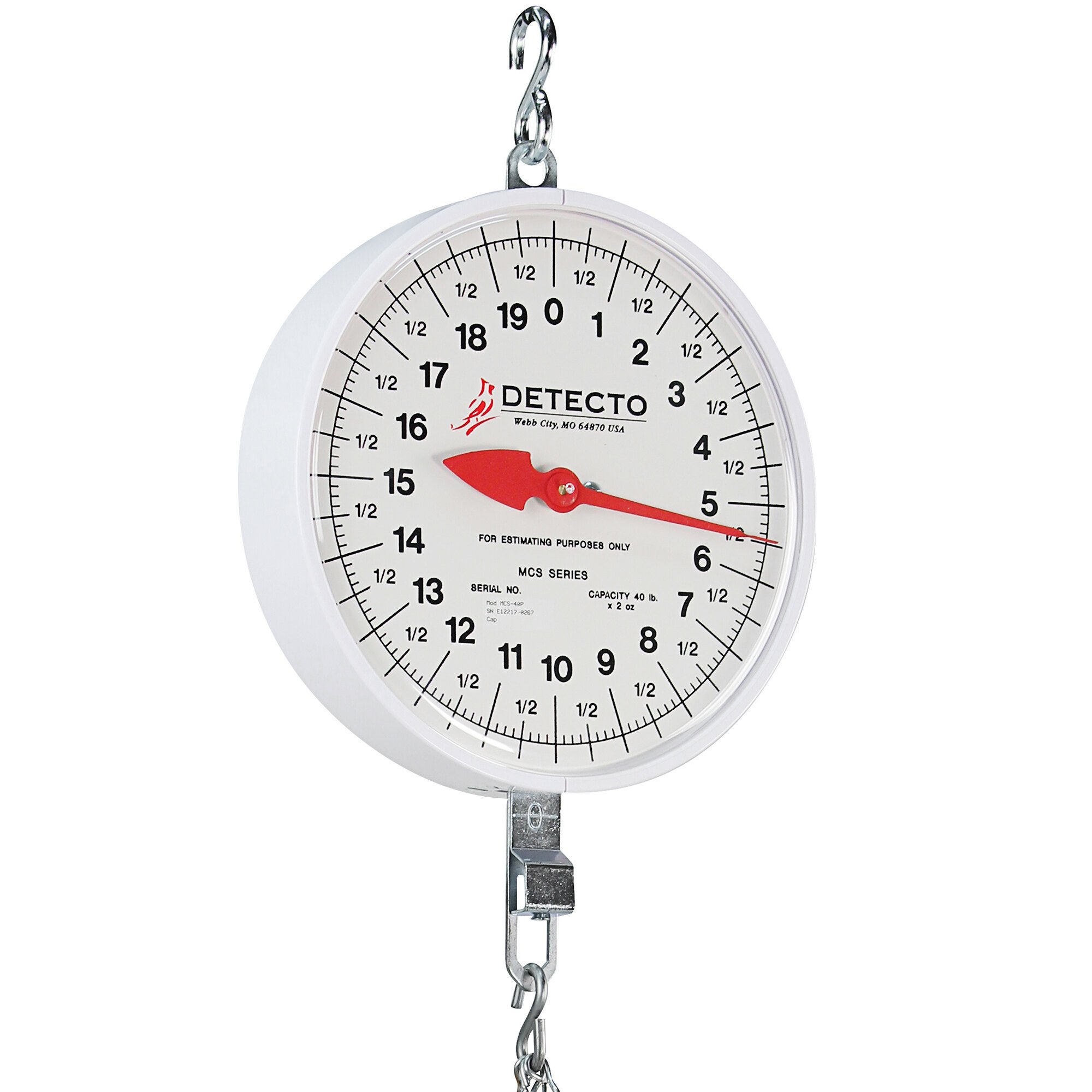 Cardinal Detecto MCS-40DH 40 lb. Hanging Hook Scale with Double Dial