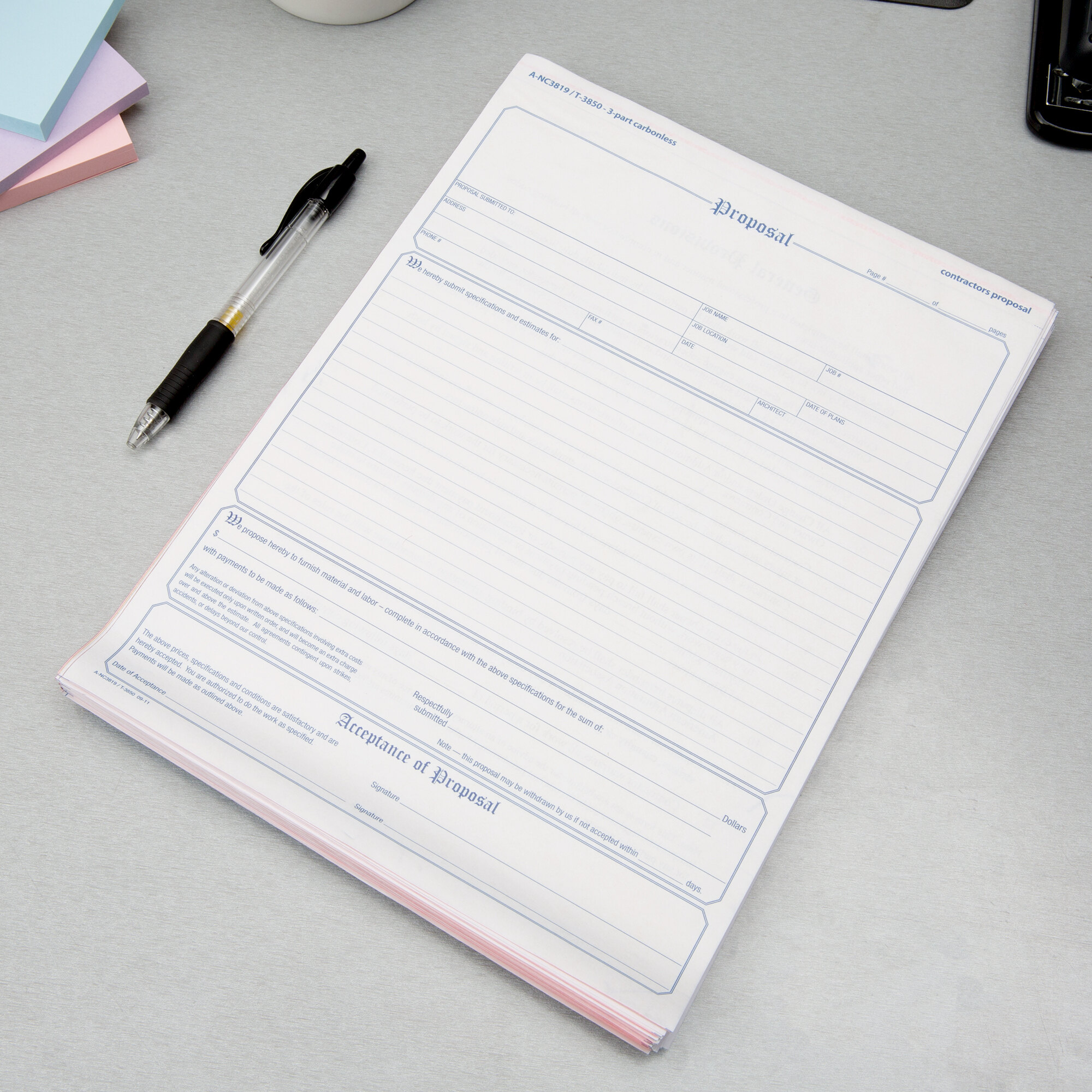 Adams NC3819 3-Part Carbonless Contractor Proposal Form - 50/Pack