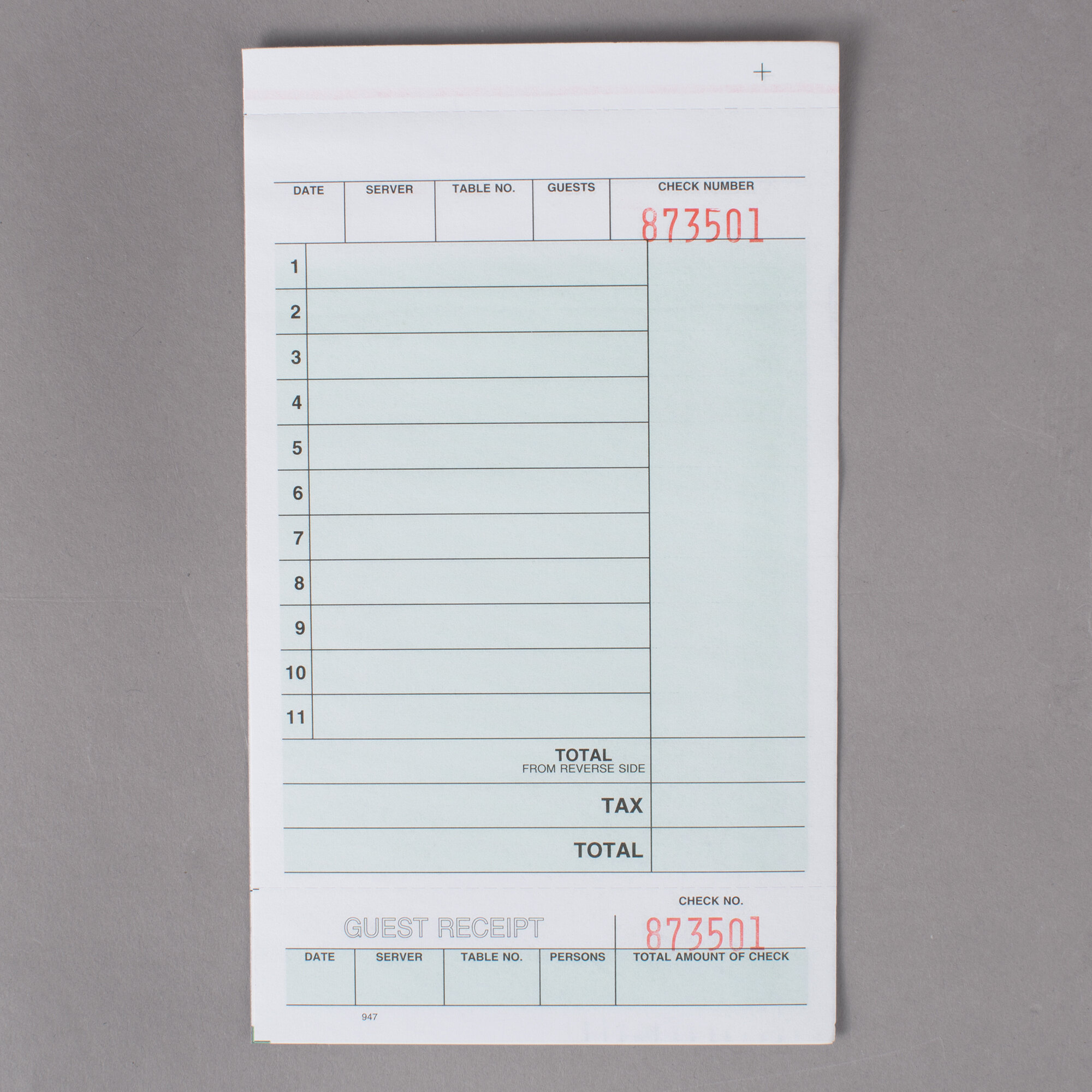 Adams 947SWC 2-Part White Carbonless Guest Check Set - 250/Pack