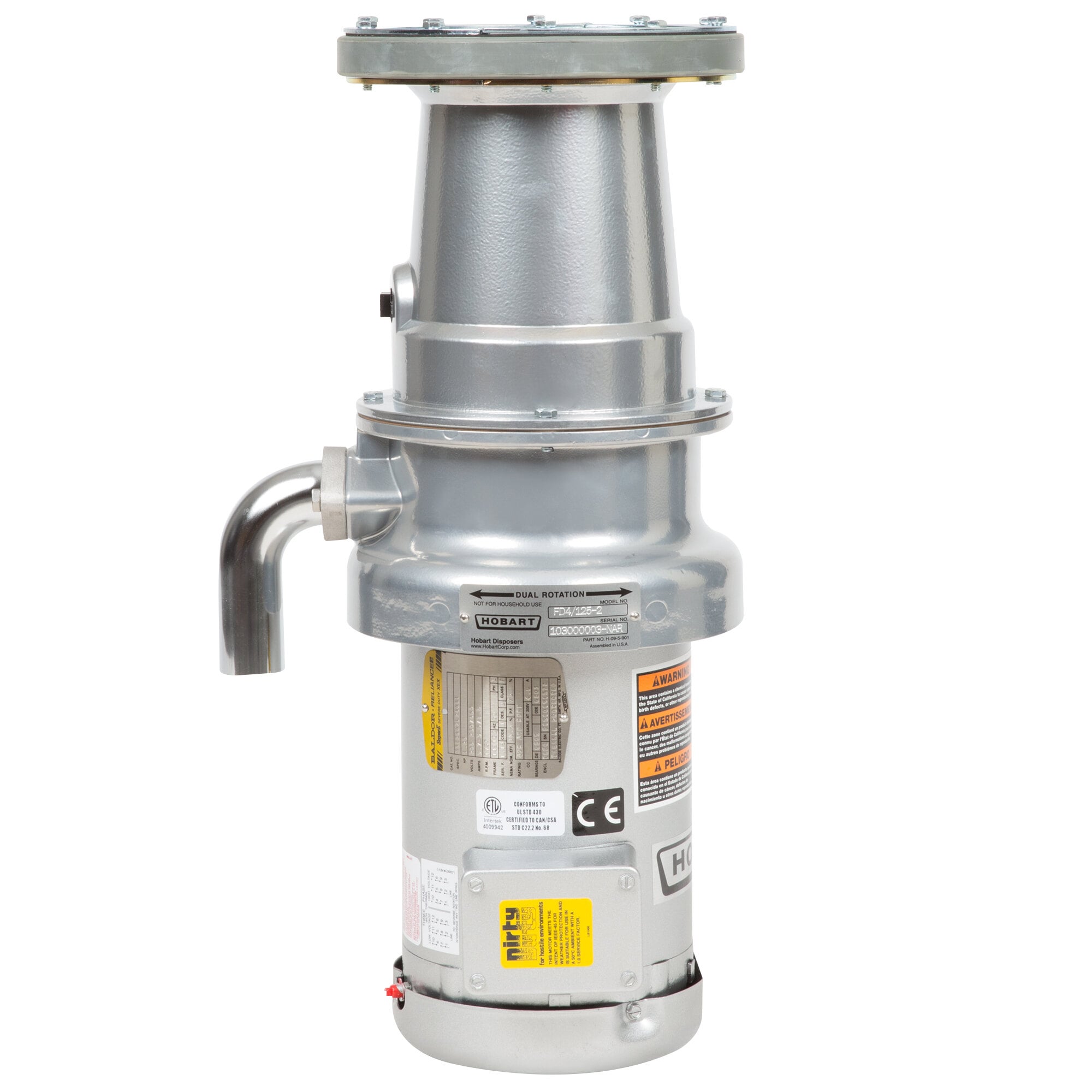 Hobart FD4/125-2 Commercial Garbage Disposer with Long Upper Housing ...