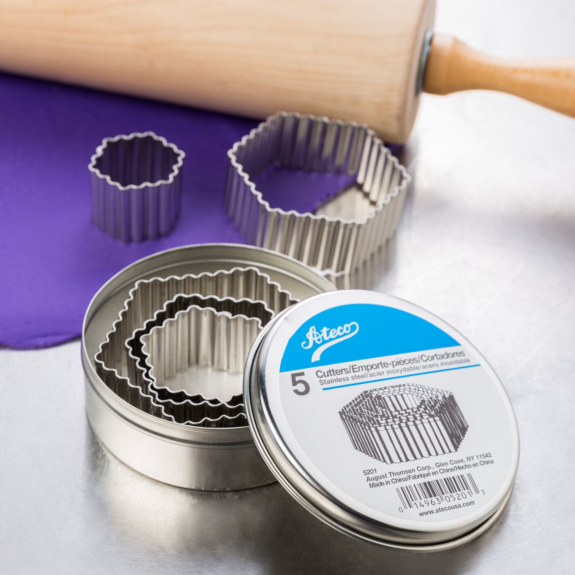 Ateco 5201 5-Piece Stainless Steel Fluted Hexagon Cutter Set