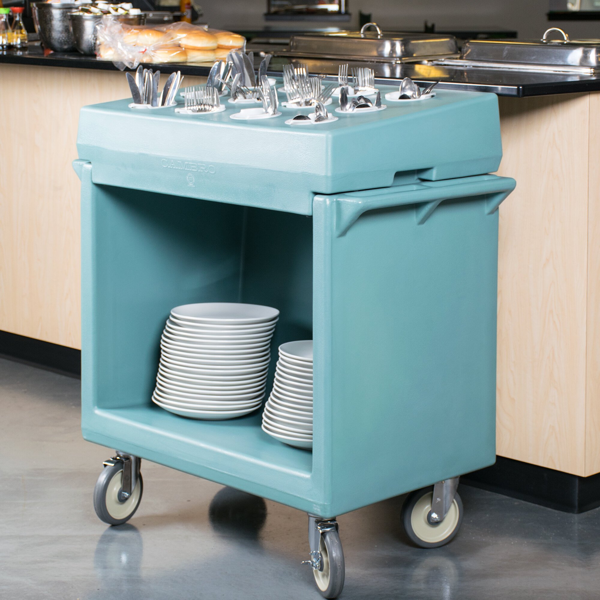 Cambro TDCR12401 Slate Blue Tray and Dish Cart with Cutlery Rack and ...