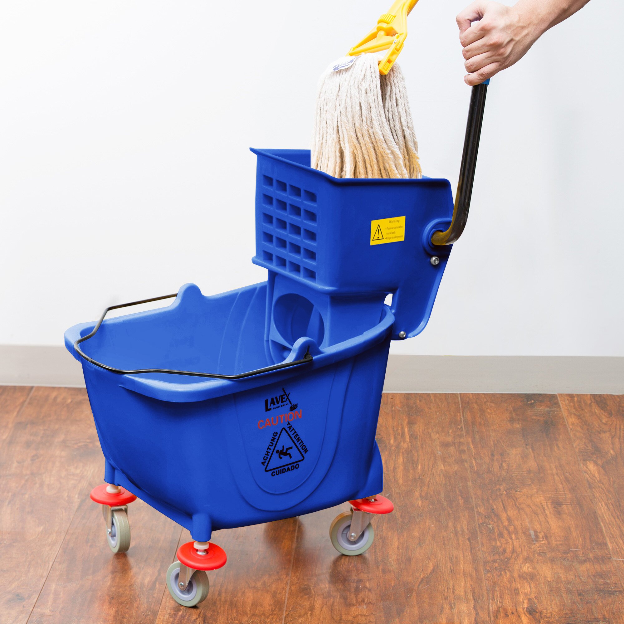 Mop Bucket with Wringer, Blue, 35 Qt. - WebstaurantStore