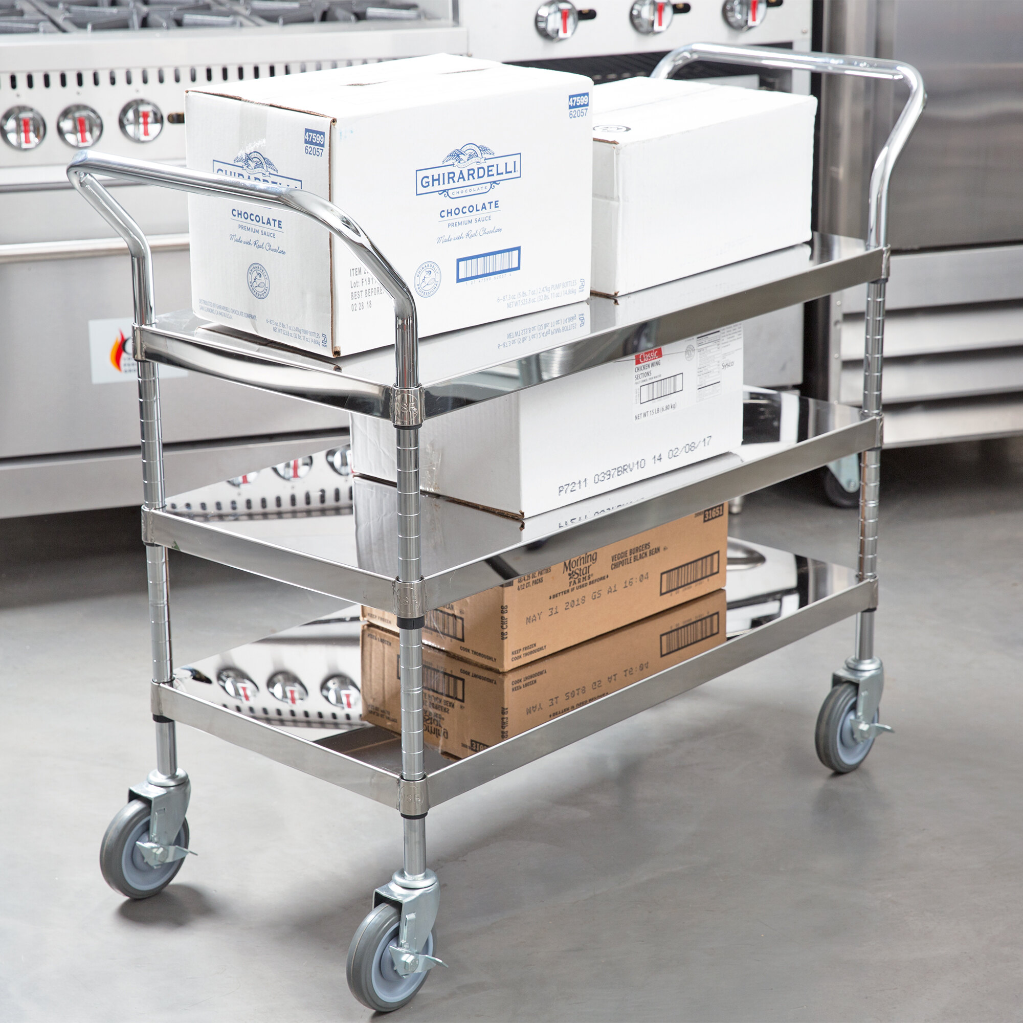 Regency Stainless Steel Three Shelf Utility Cart - 36" x 18" x 37"