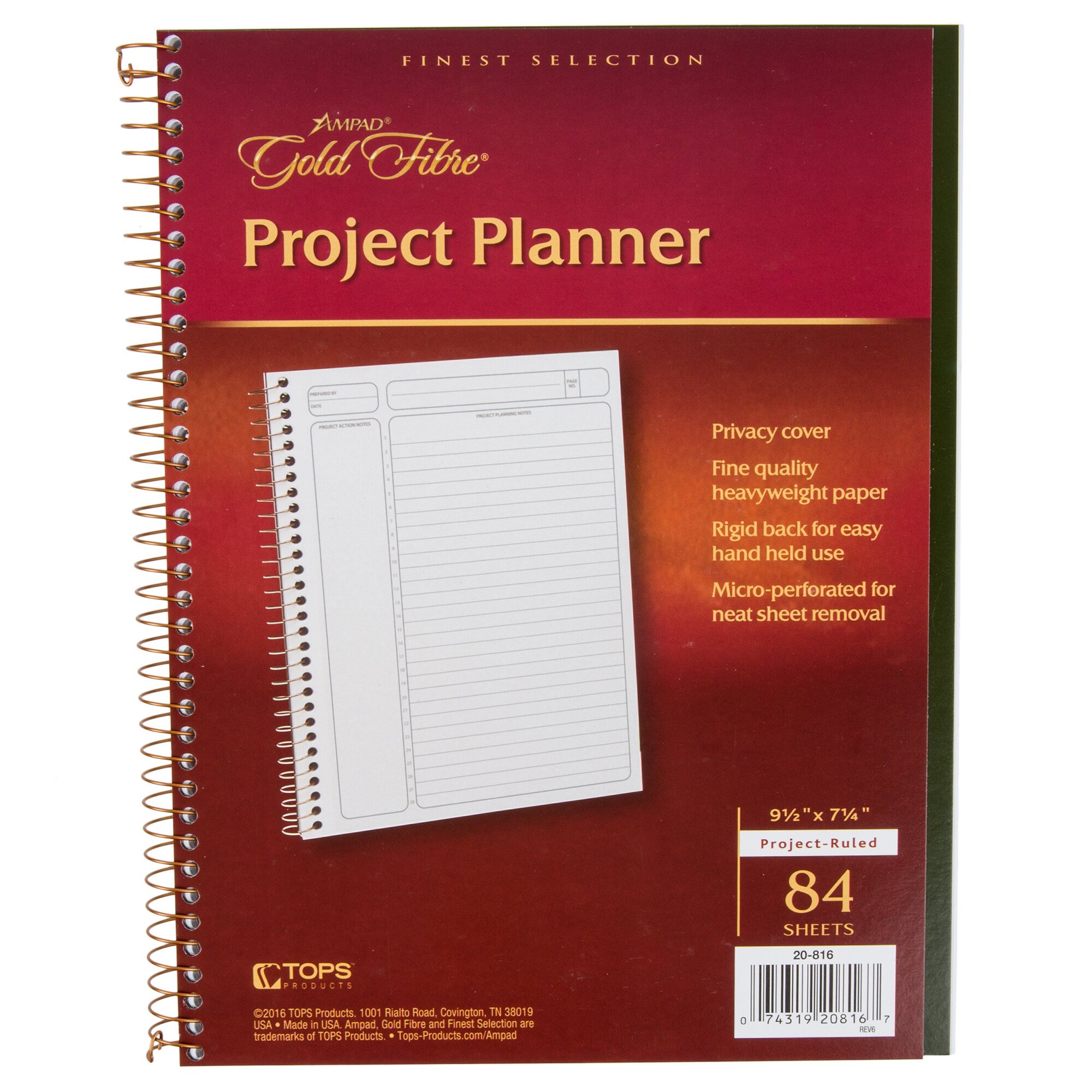 Ampad 20-816 Gold Fibre 7 1/4" x 9 1/2" Wirebound Project Planner with ...