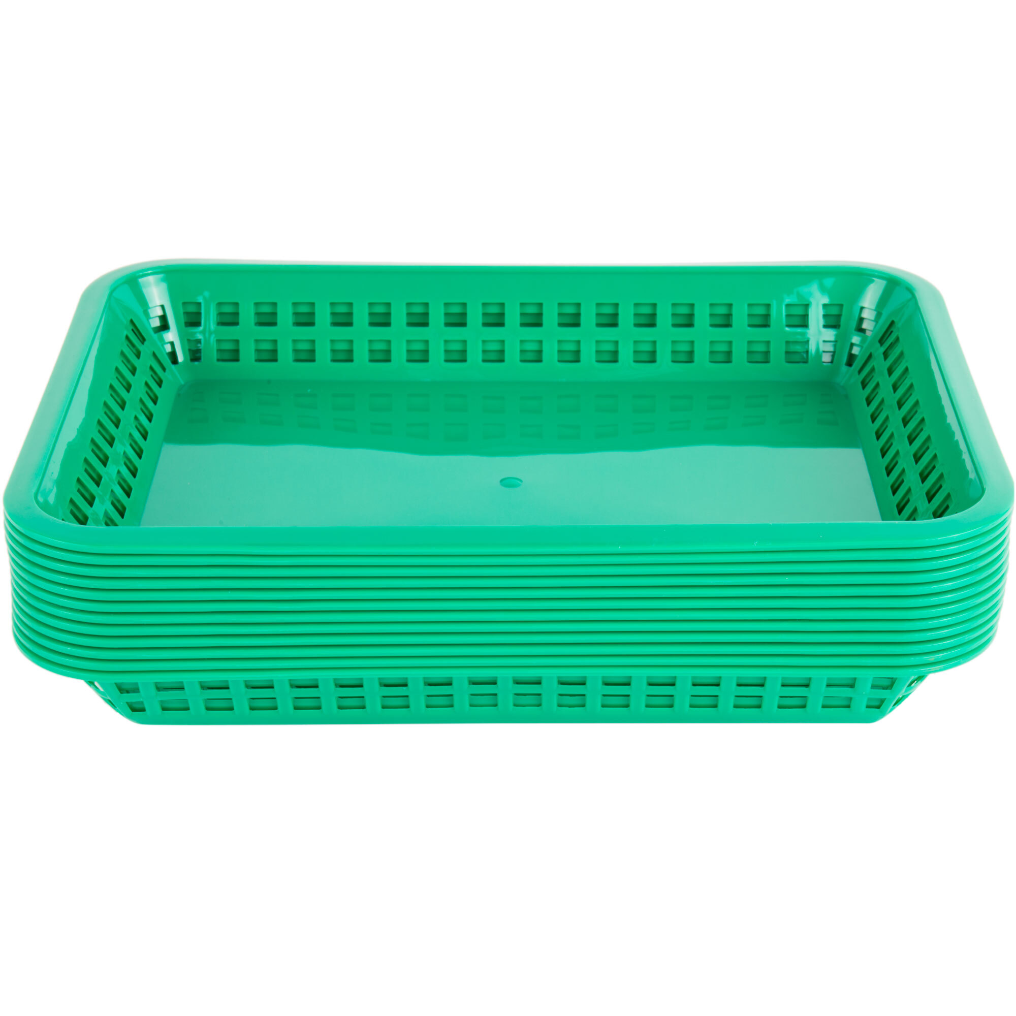 Choice 12" x 8 1/2" x 1 1/2" Green Rectangular Plastic Fast Food Basket ...