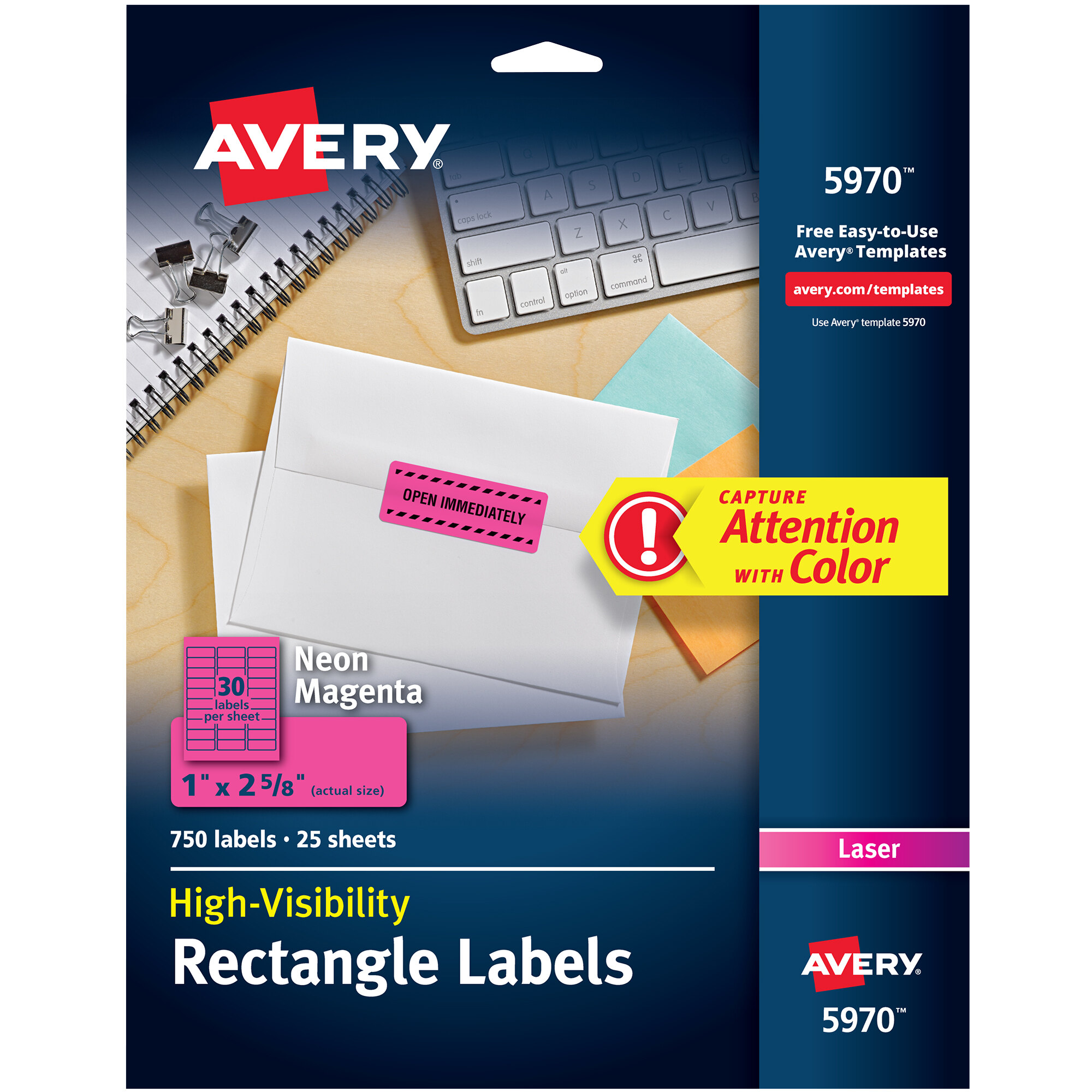 Avery 5970 1 X 2 5 8 High Visibility Neon Magenta ID Labels 750 Box