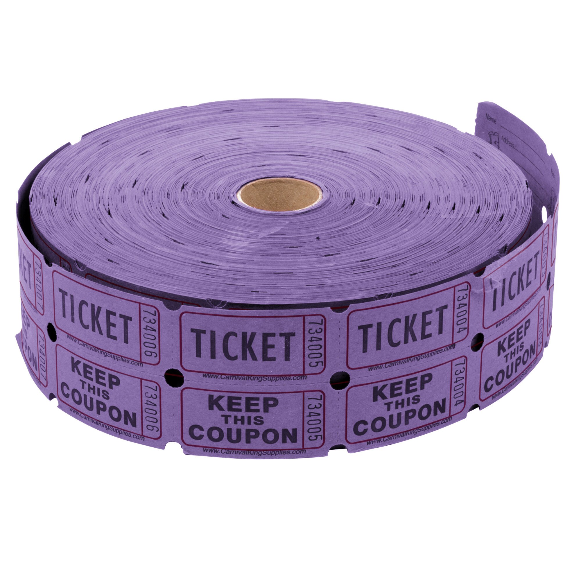Carnival King Purple 2-Part Raffle Tickets - 2000/Roll