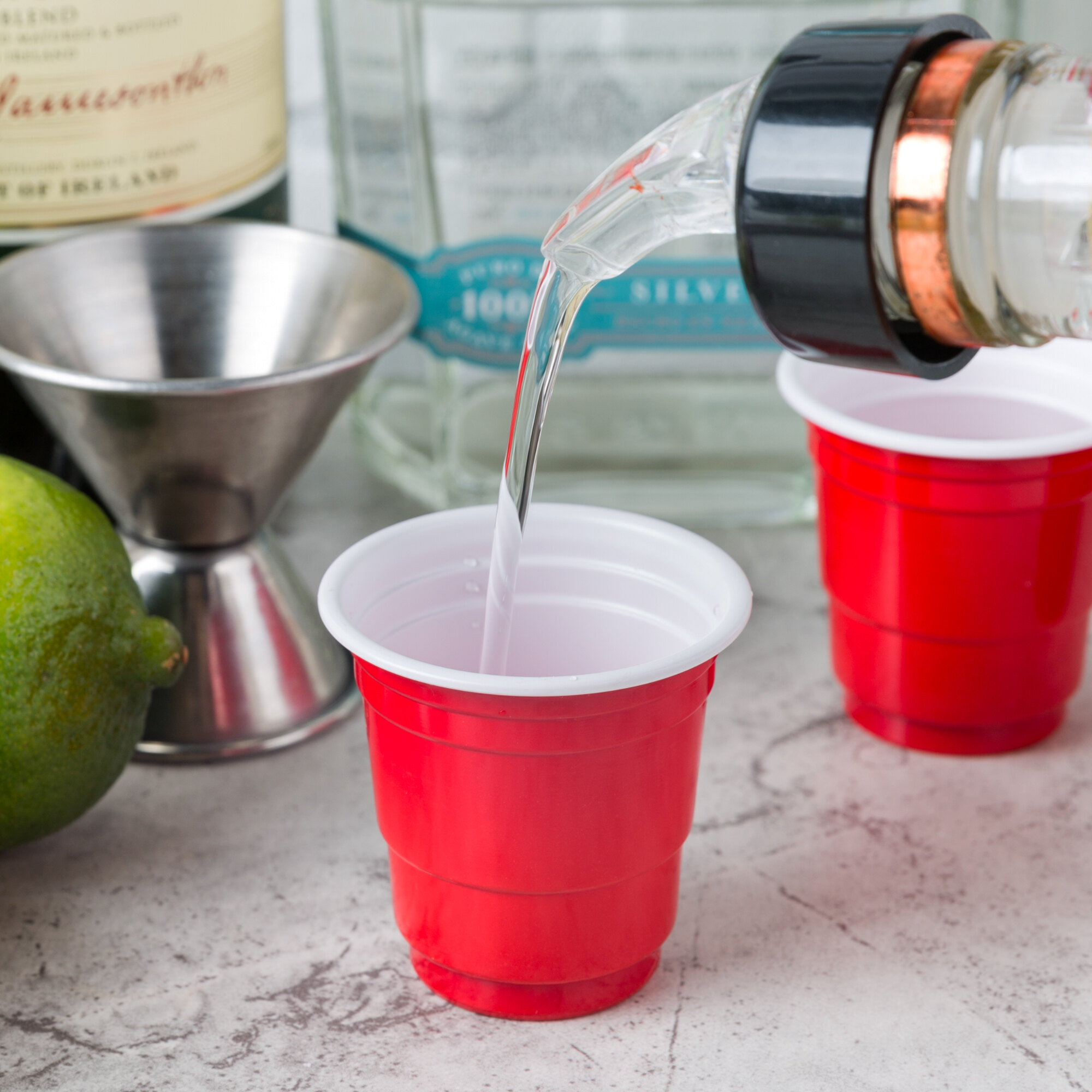 Choice 2 oz. Red Plastic Shot Cup - 50/Pack