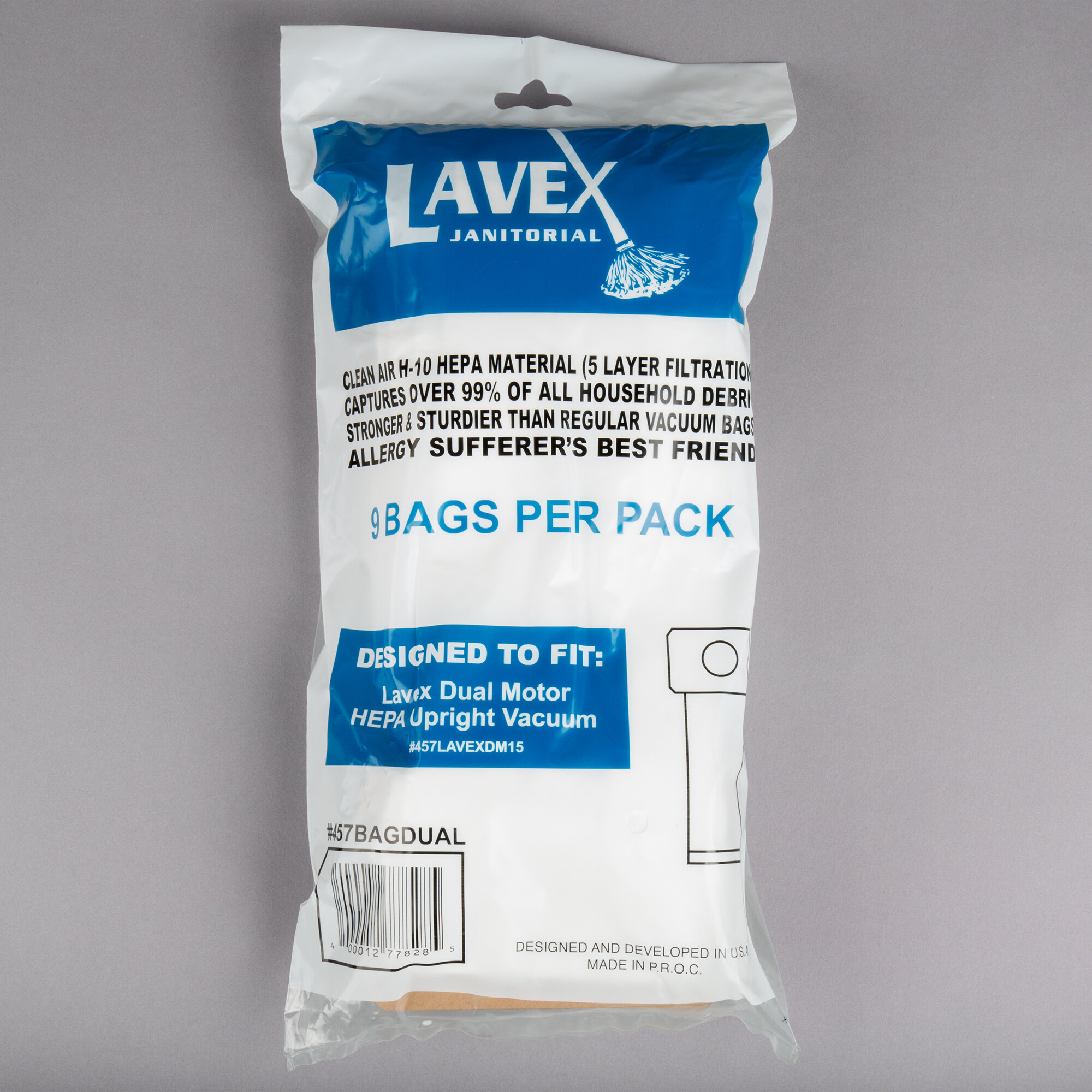 Lavex Janitorial 15" HEPA Microfilter Upright Vacuum Bag - 9/Pack