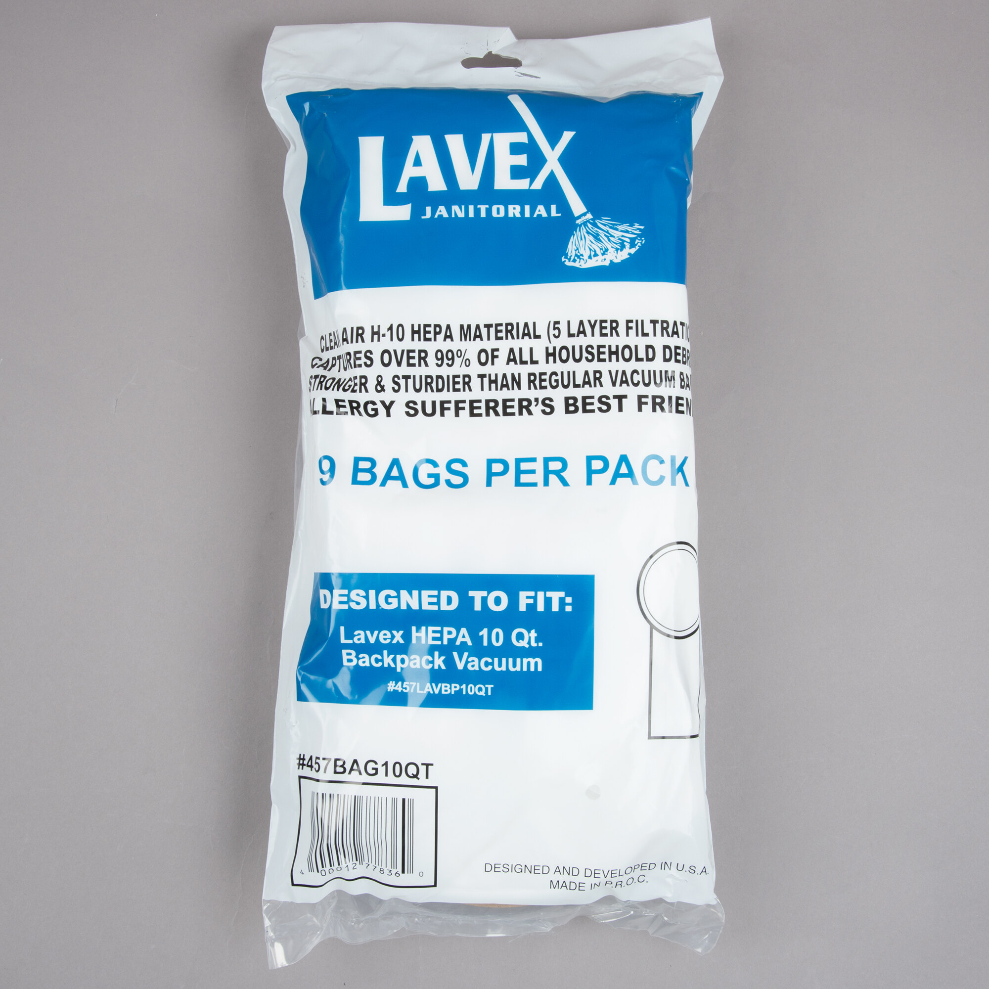 Lavex Janitorial 10 Qt. HEPA Microfilter Vacuum Bag - 9/Pack