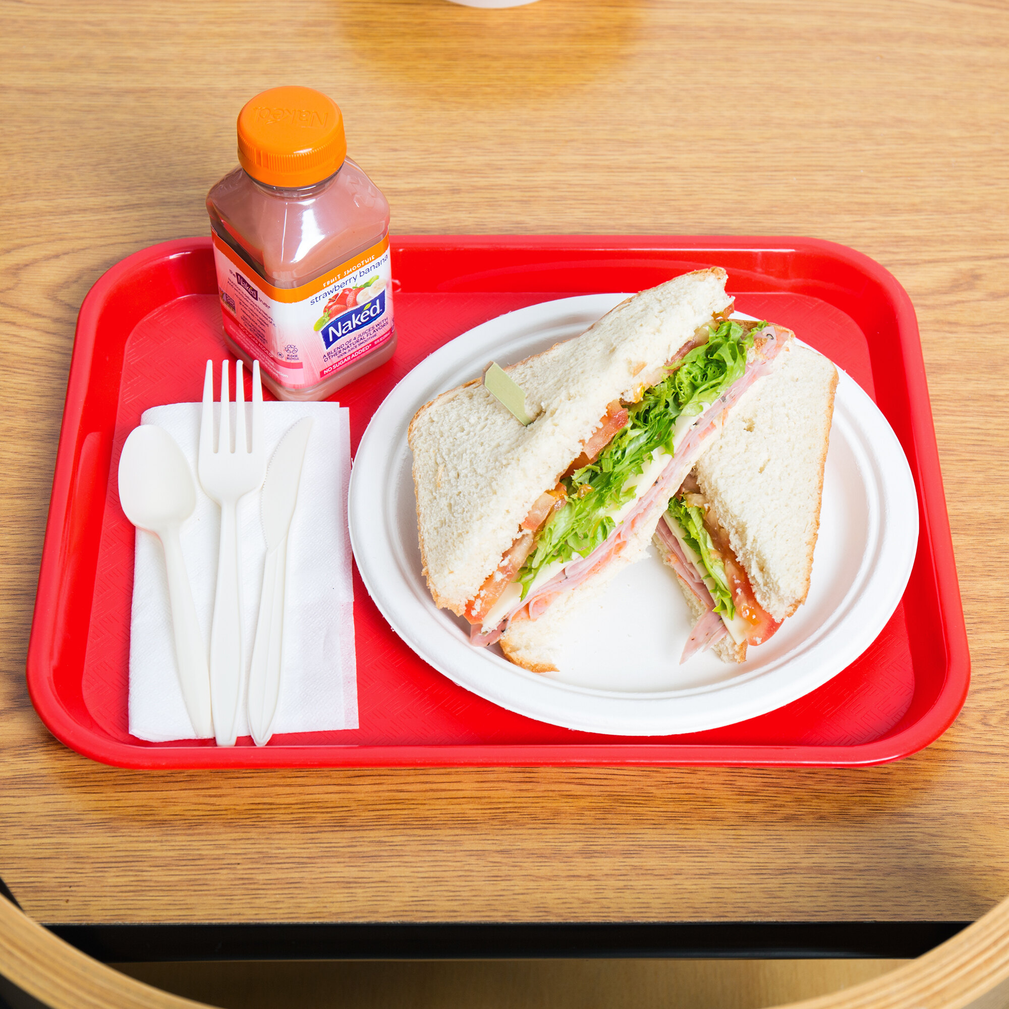 Choice 10" x 14" Red Plastic Fast Food Tray