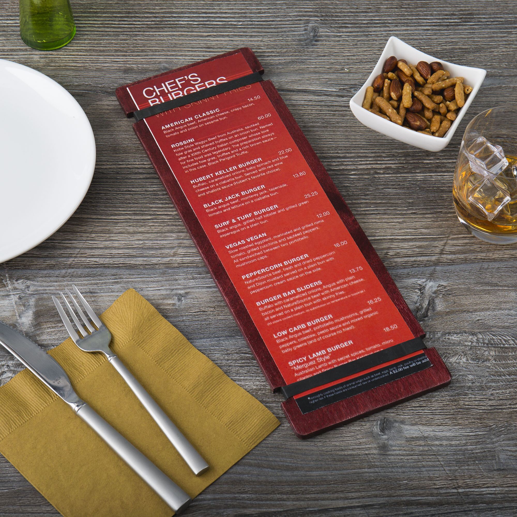 Menu Solutions WDRBB-BD Mahogany 4 1/4" x 14" Customizable Wood Menu ...
