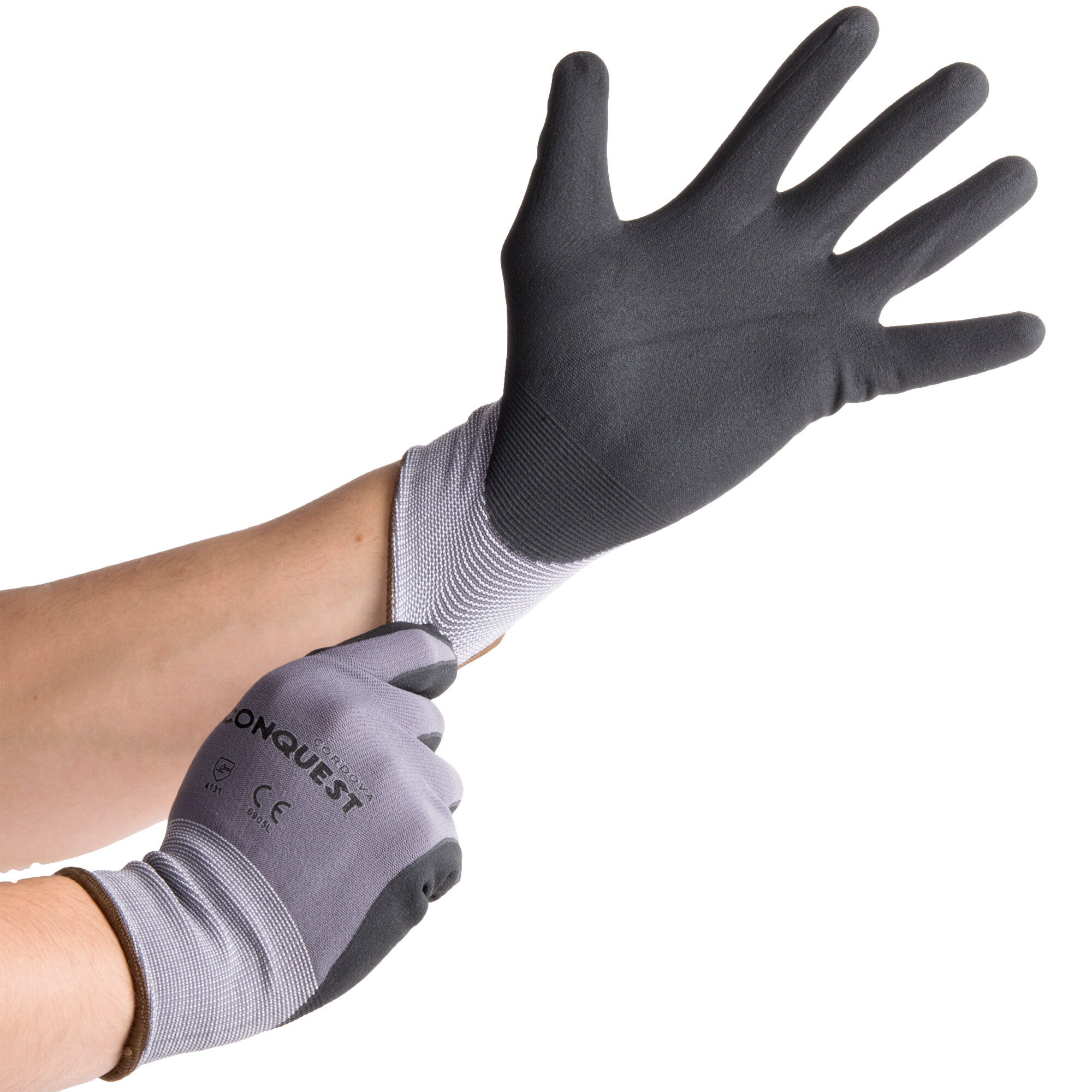 Conquest Gray Nylon / Spandex Gloves with Black Foam Nitrile ...