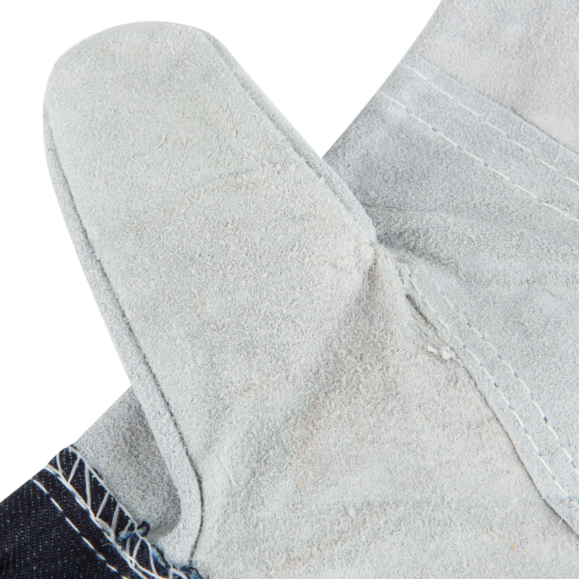 Denim Work Gloves with Cowhide Leather Palms - Large - Pair