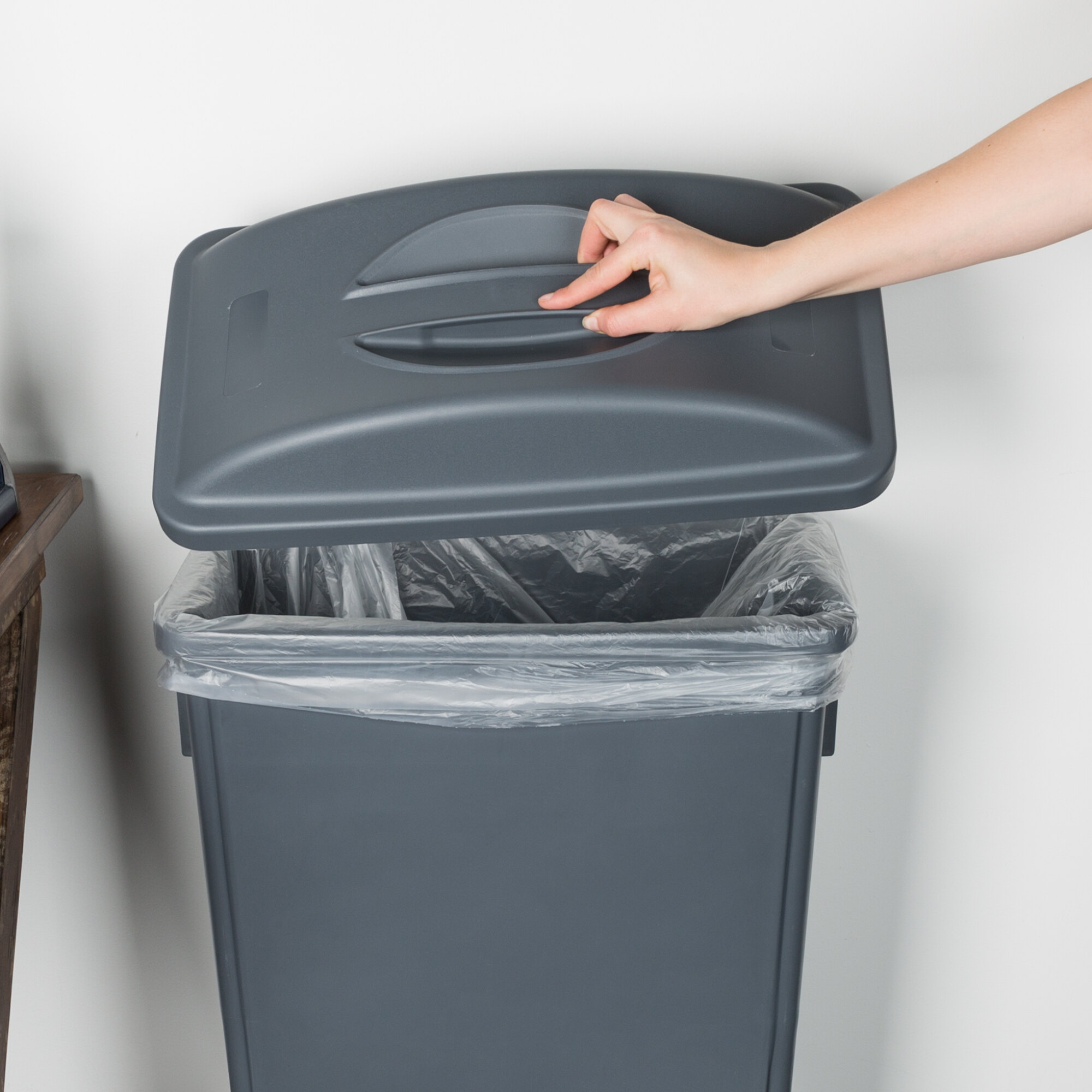 Lavex Janitorial Gray Slim Rectangular Trash Can Flat Lid with Handle