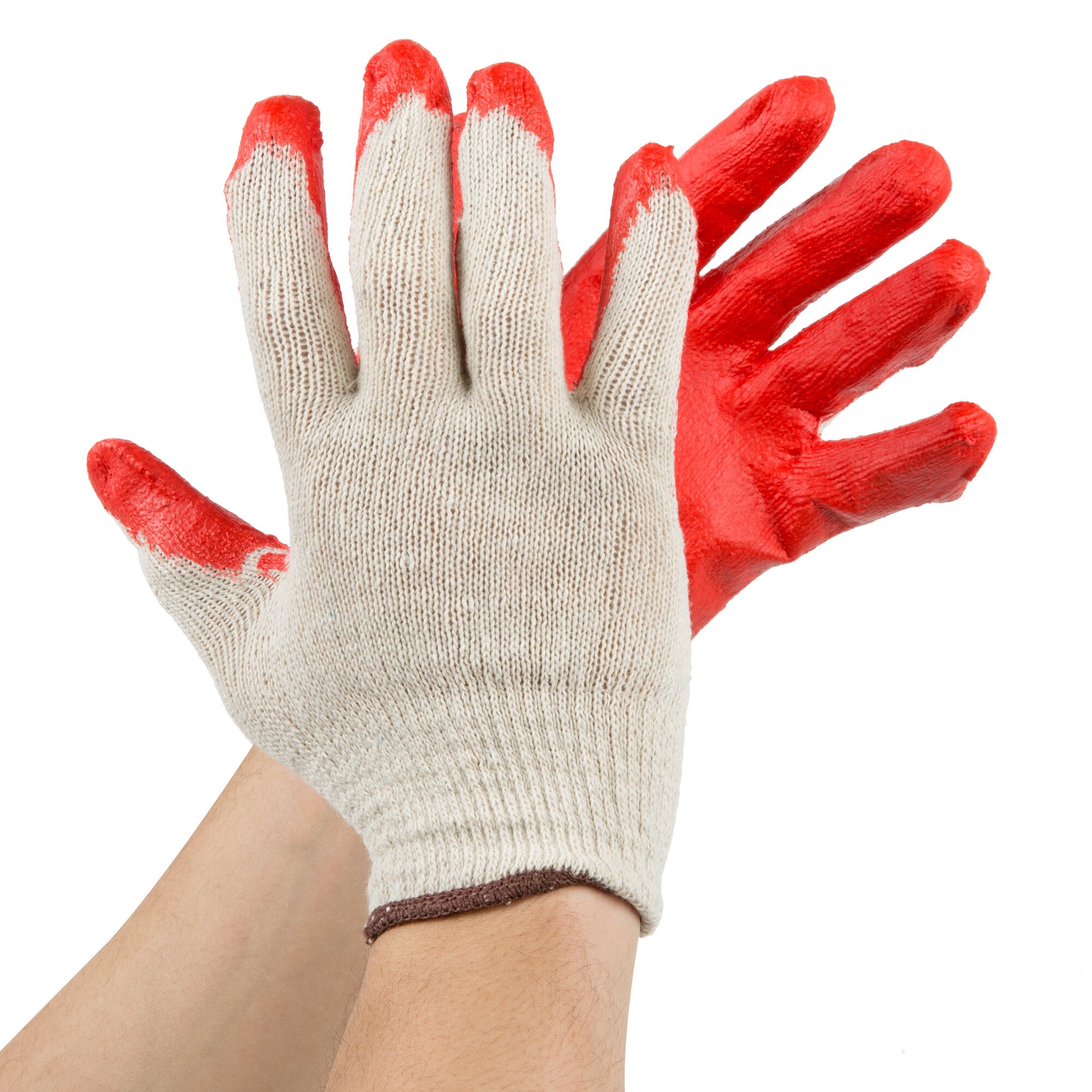 Economy Weight Natural Polyester / Cotton Work Gloves with Red Smooth ...