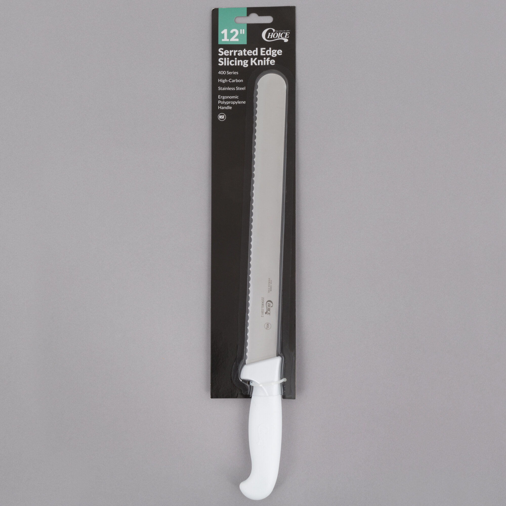Choice 12" Serrated Edge Slicing / Bread Knife with White Handle